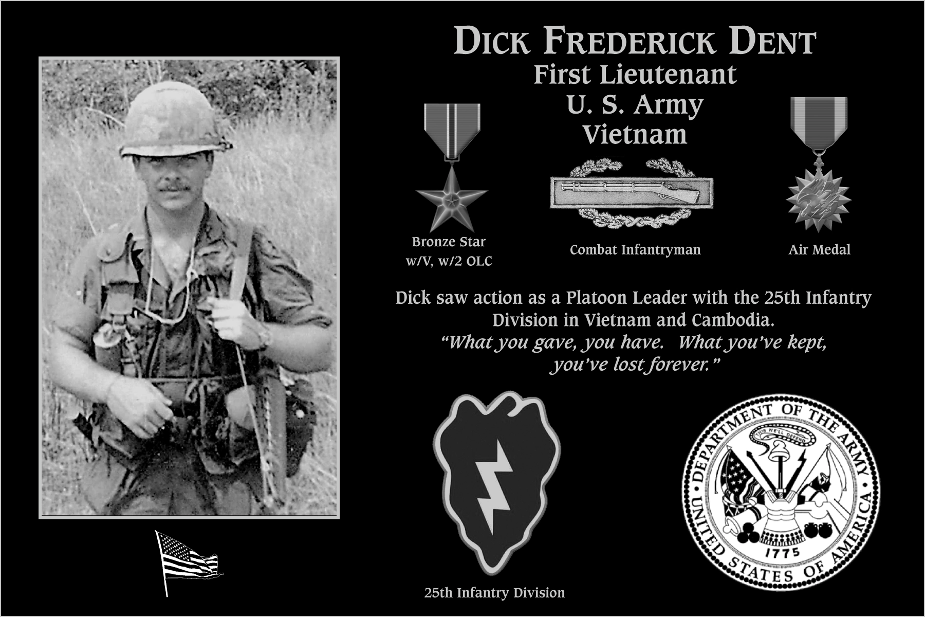 First Lieutenant Dick Frederick Dent | Mt. Soledad Virtual Plaque