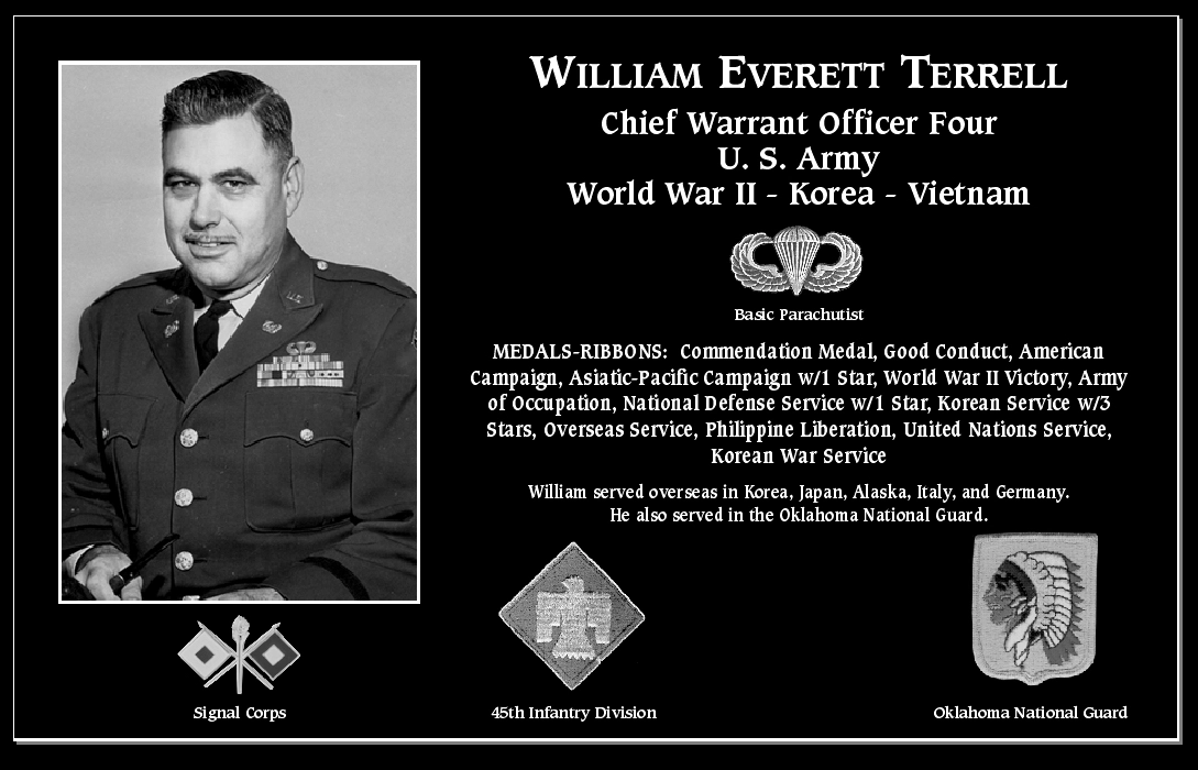 Chief Warrant Officer 4 William Everett Terrell | Mt. Soledad Virtual Plaque
