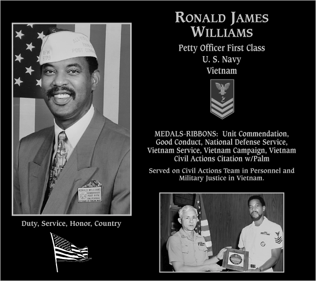 Petty Officer First Class Ronald James Williams | Mt. Soledad Virtual ...