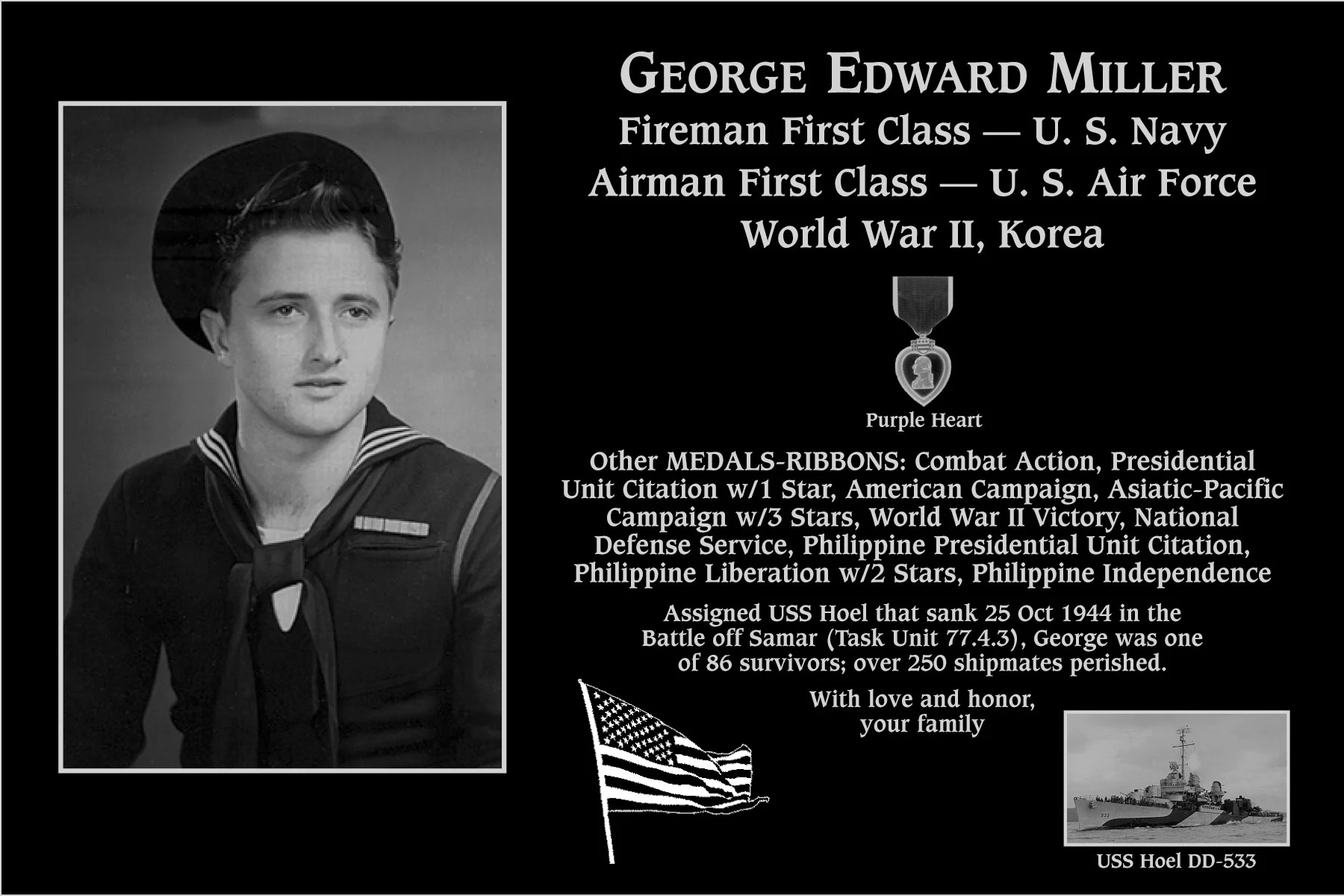 Airman First Class George Edward Miller | Mt. Soledad Virtual Plaque