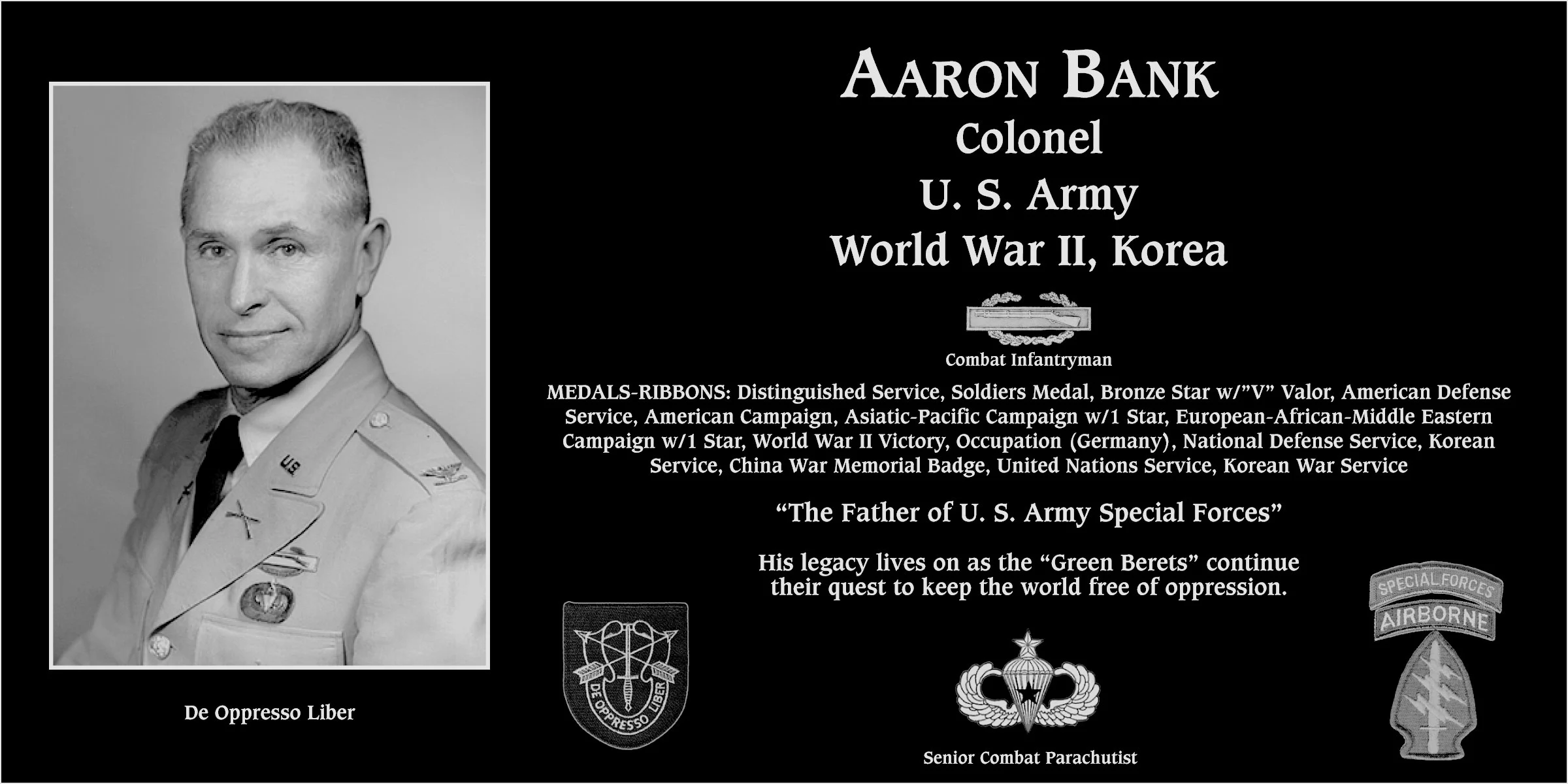 Colonel Aaron Bank | Mt. Soledad Virtual Plaque