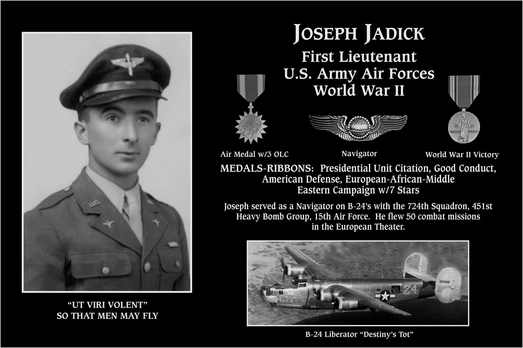 First Lieutenant Joseph Jadick | Mt. Soledad Virtual Plaque