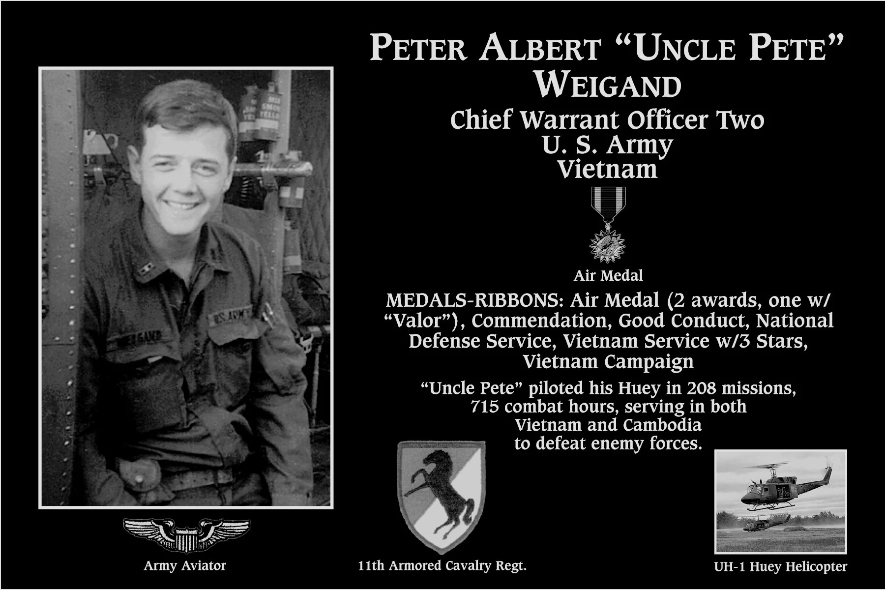 Chief Warrant Officer 2 Peter Albert Weigand | Mt. Soledad Virtual Plaque