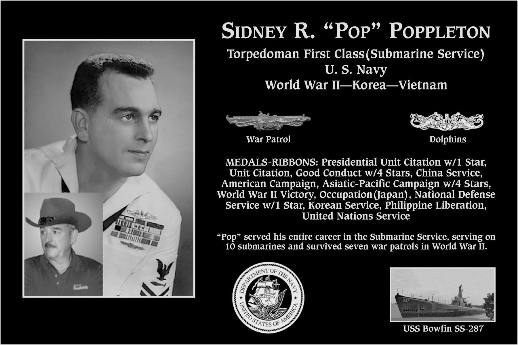Petty Officer First Class Sidney R Poppleton | Mt. Soledad Virtual Plaque