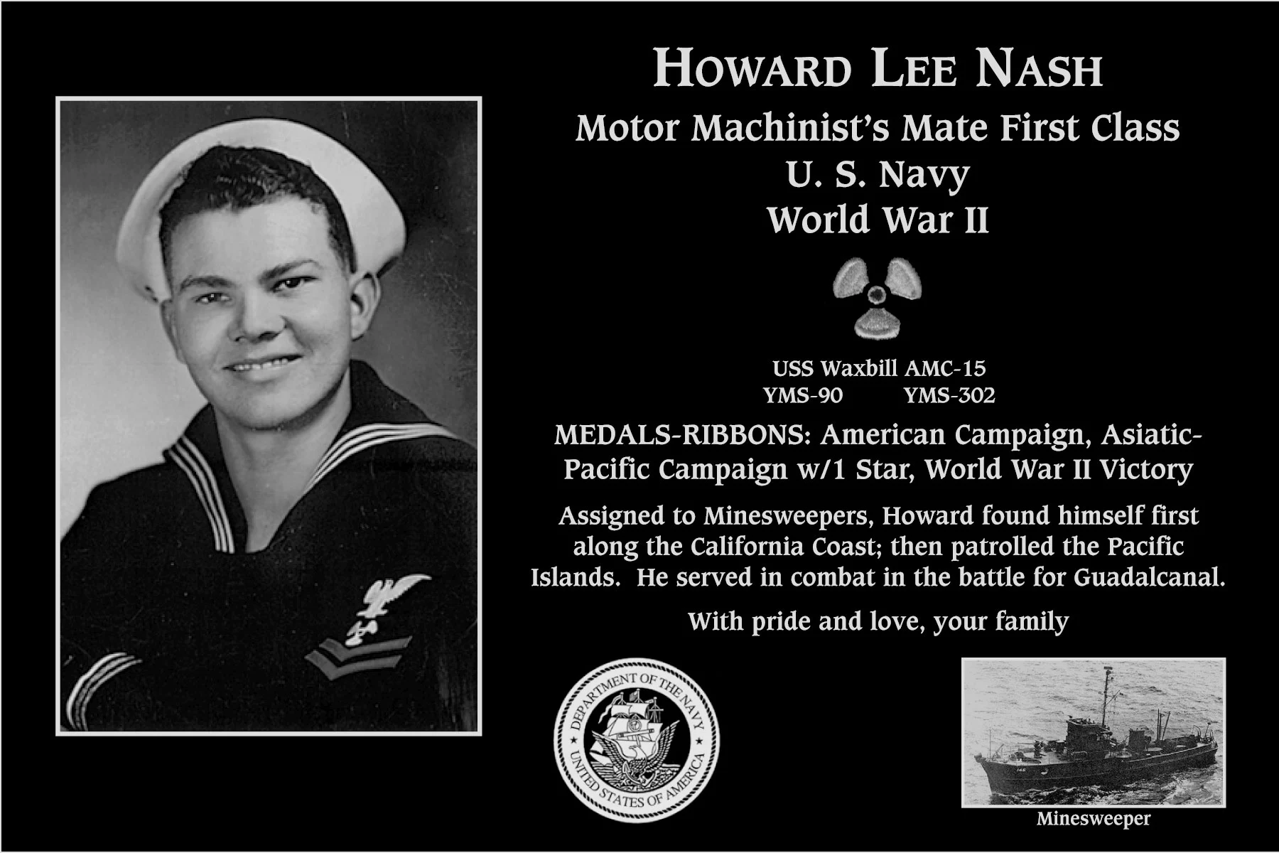 Petty Officer First Class Howard Lee Nash | Mt. Soledad Virtual Plaque