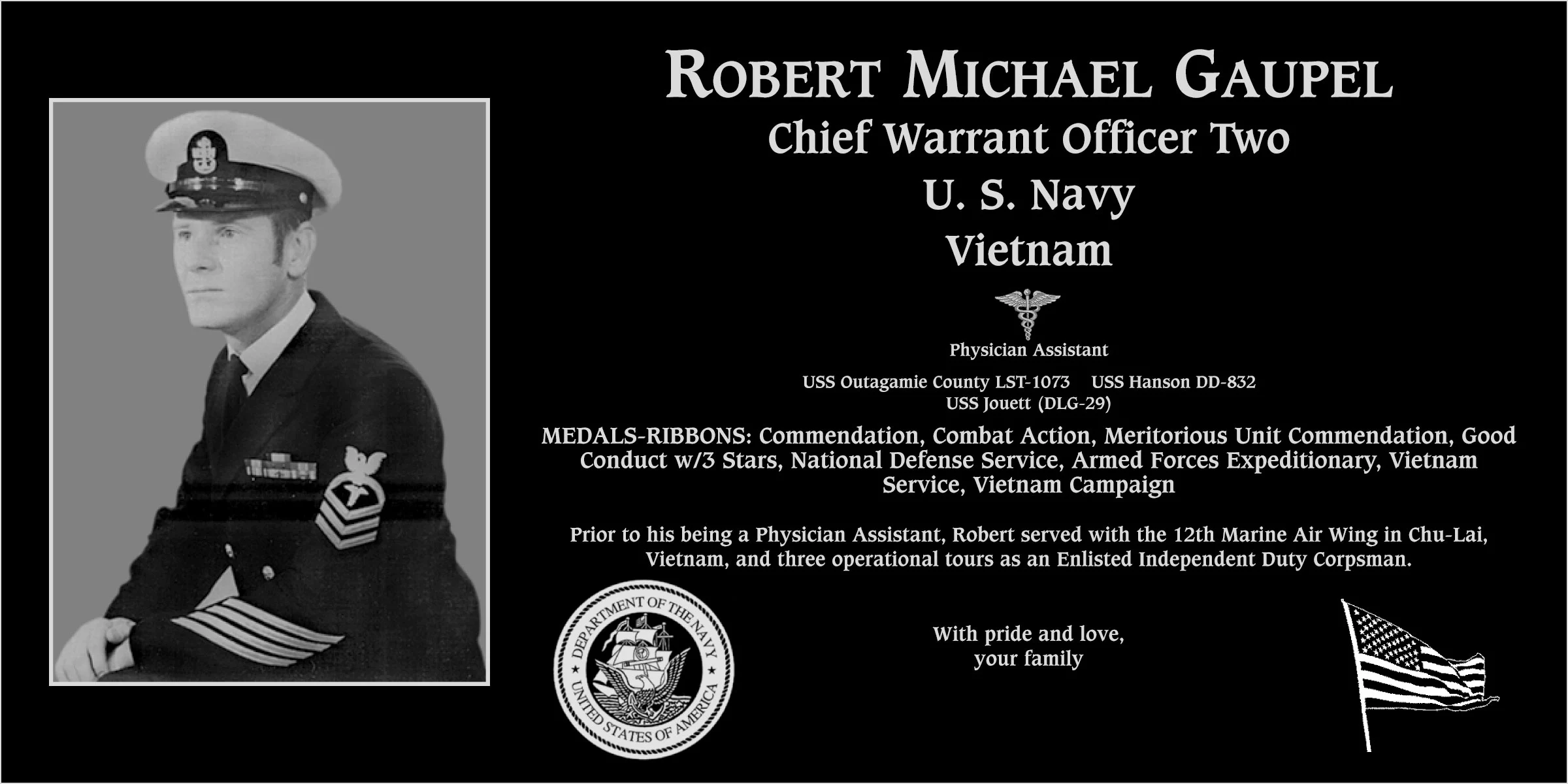 Chief Warrant Officer 2 Robert Michael Gaupel | Mt. Soledad Virtual Plaque