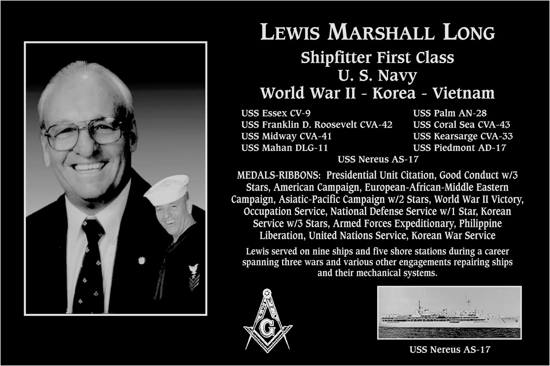 Petty Officer First Class Lewis Marshall Long | Mt. Soledad Virtual Plaque