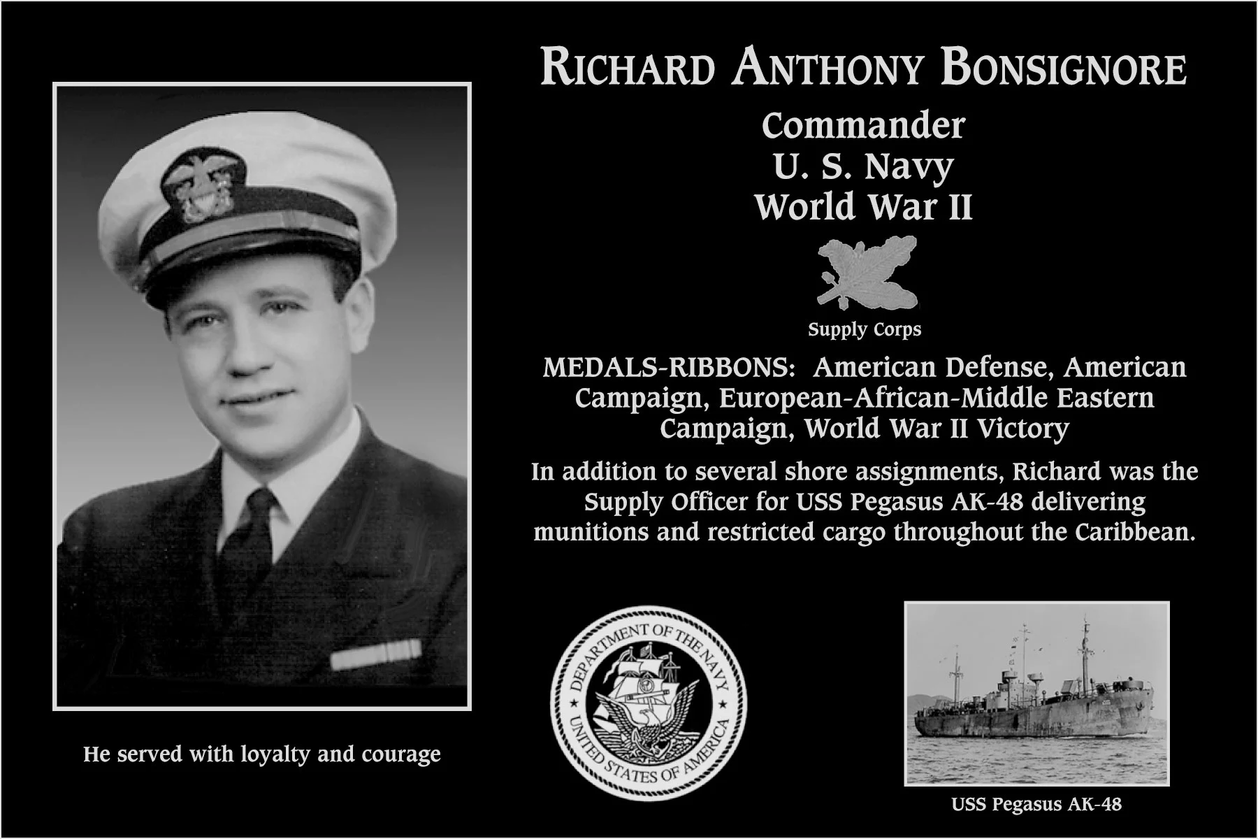 Commander Ricahrd Anthony Bonsignore | Mt. Soledad Virtual Plaque