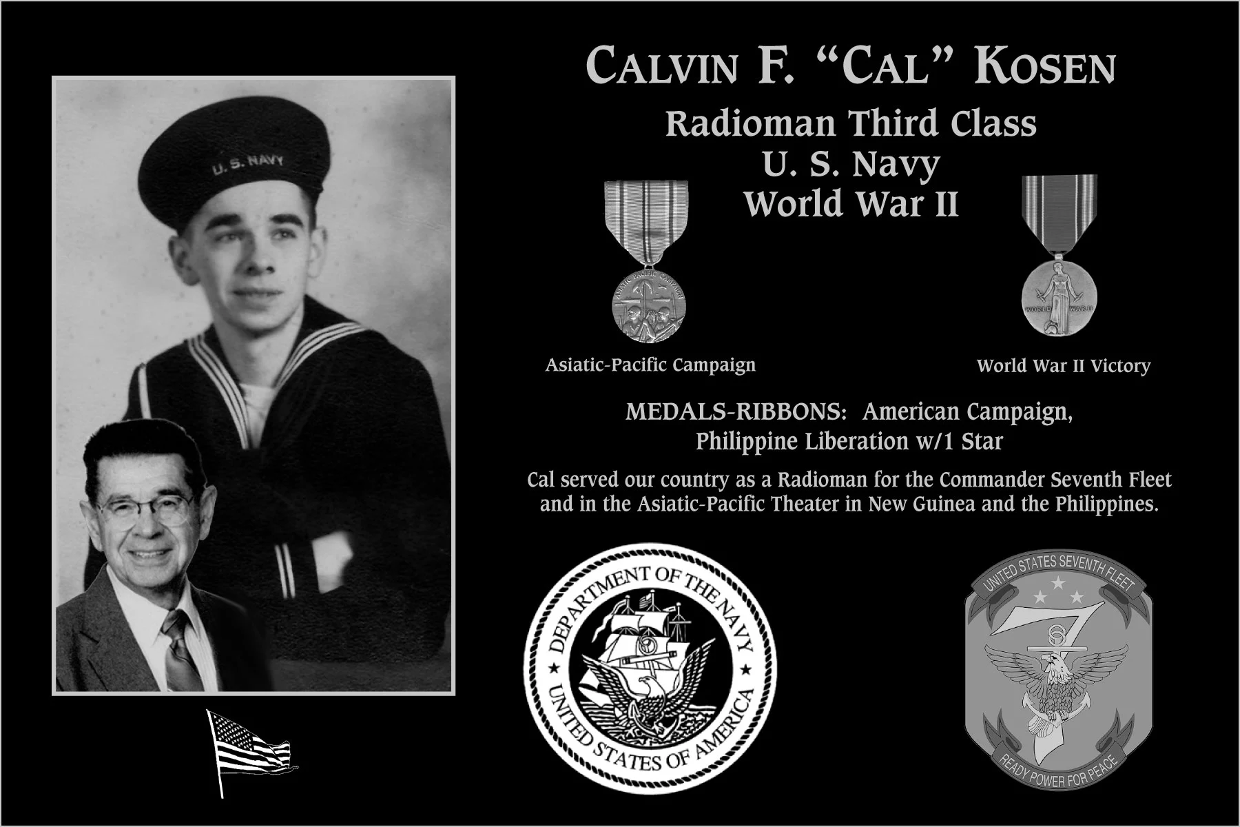 Petty Officer Third Class Calvin F Kosen | Mt. Soledad Virtual Plaque