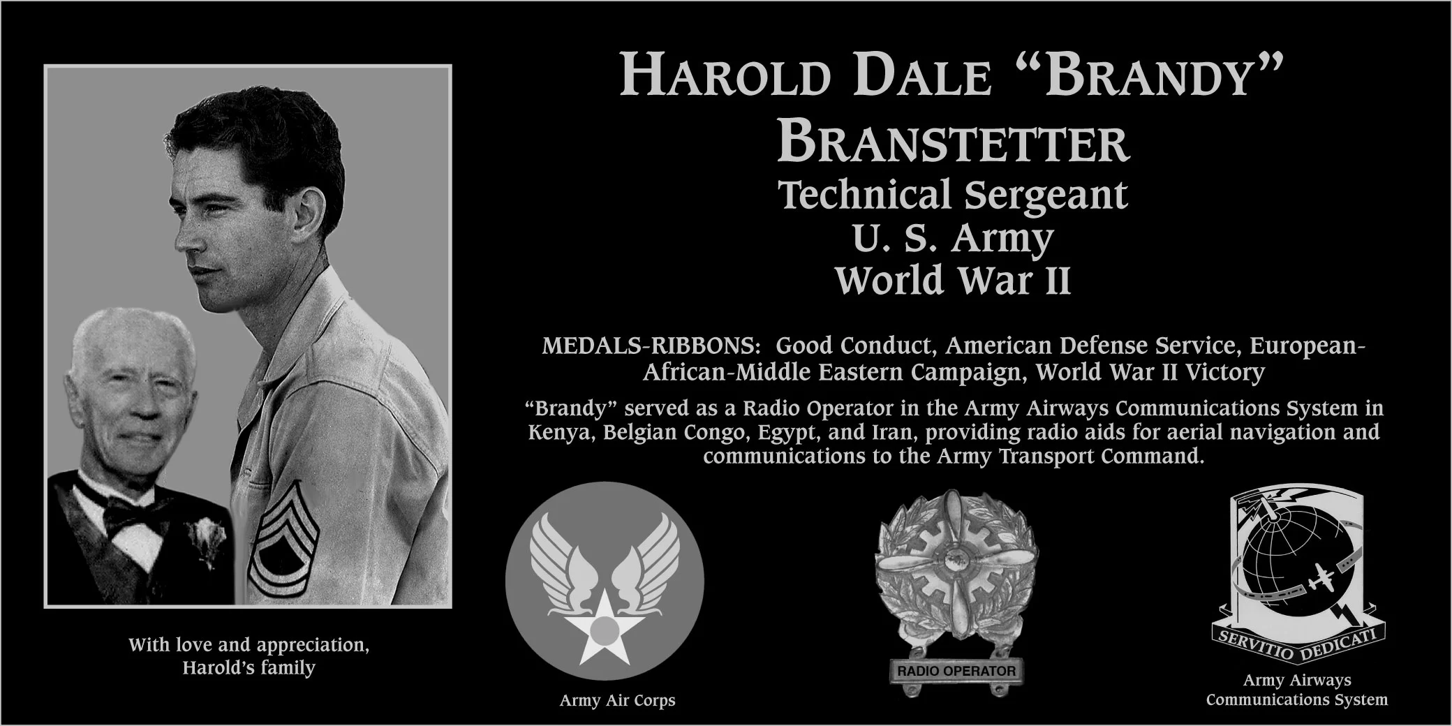 Technical Sergeant Harold Dale Brandstetter | Mt. Soledad Virtual Plaque