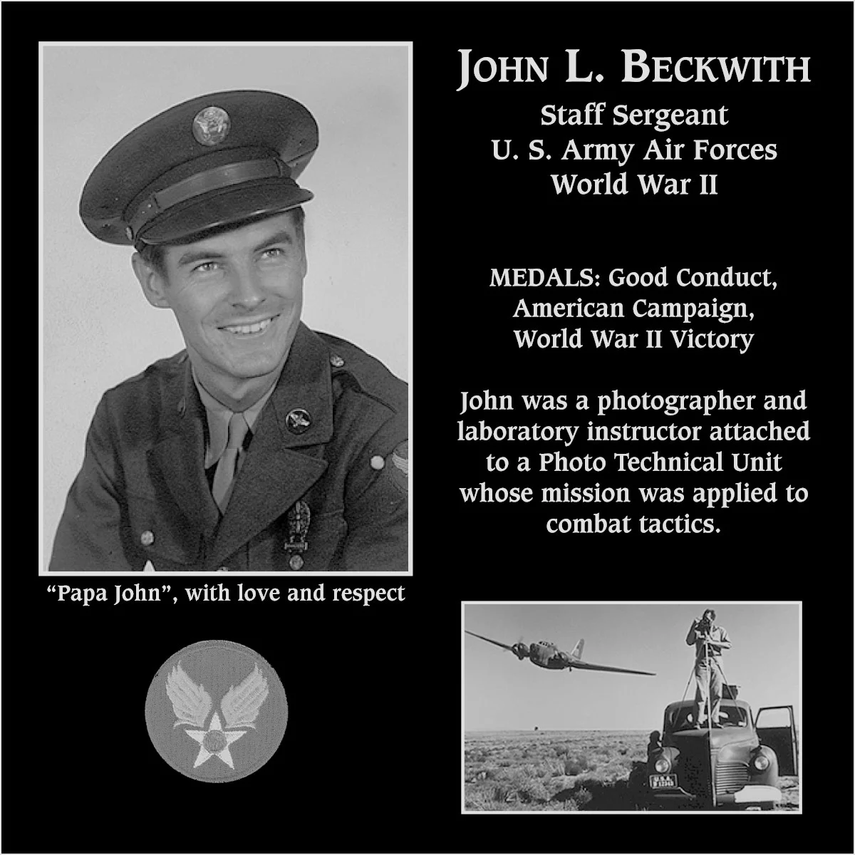 Staff Sergeant John L Beckwith | Mt. Soledad Virtual Plaque