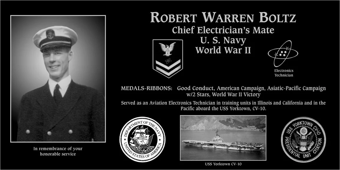 Chief Petty Officer Robert Warren Boltz | Mt. Soledad Virtual Plaque