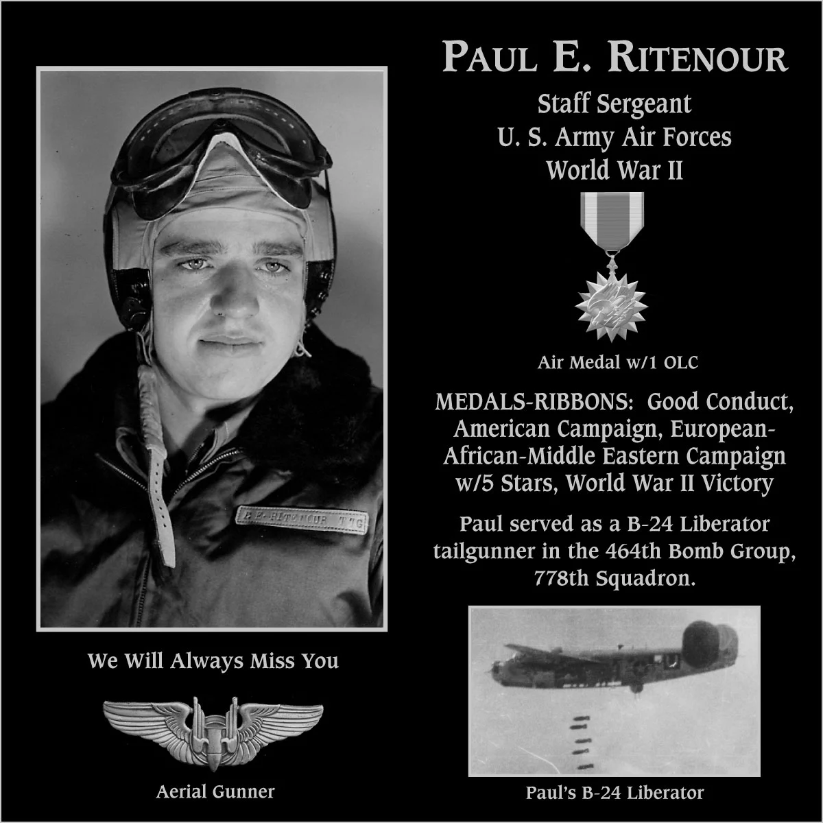 Staff Sergeant Paul E Ritenour | Mt. Soledad Virtual Plaque