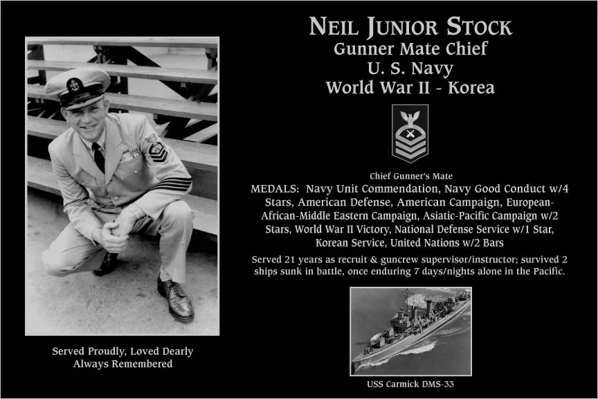 Chief Petty Officer Neil Junior Stock | Mt. Soledad Virtual Plaque