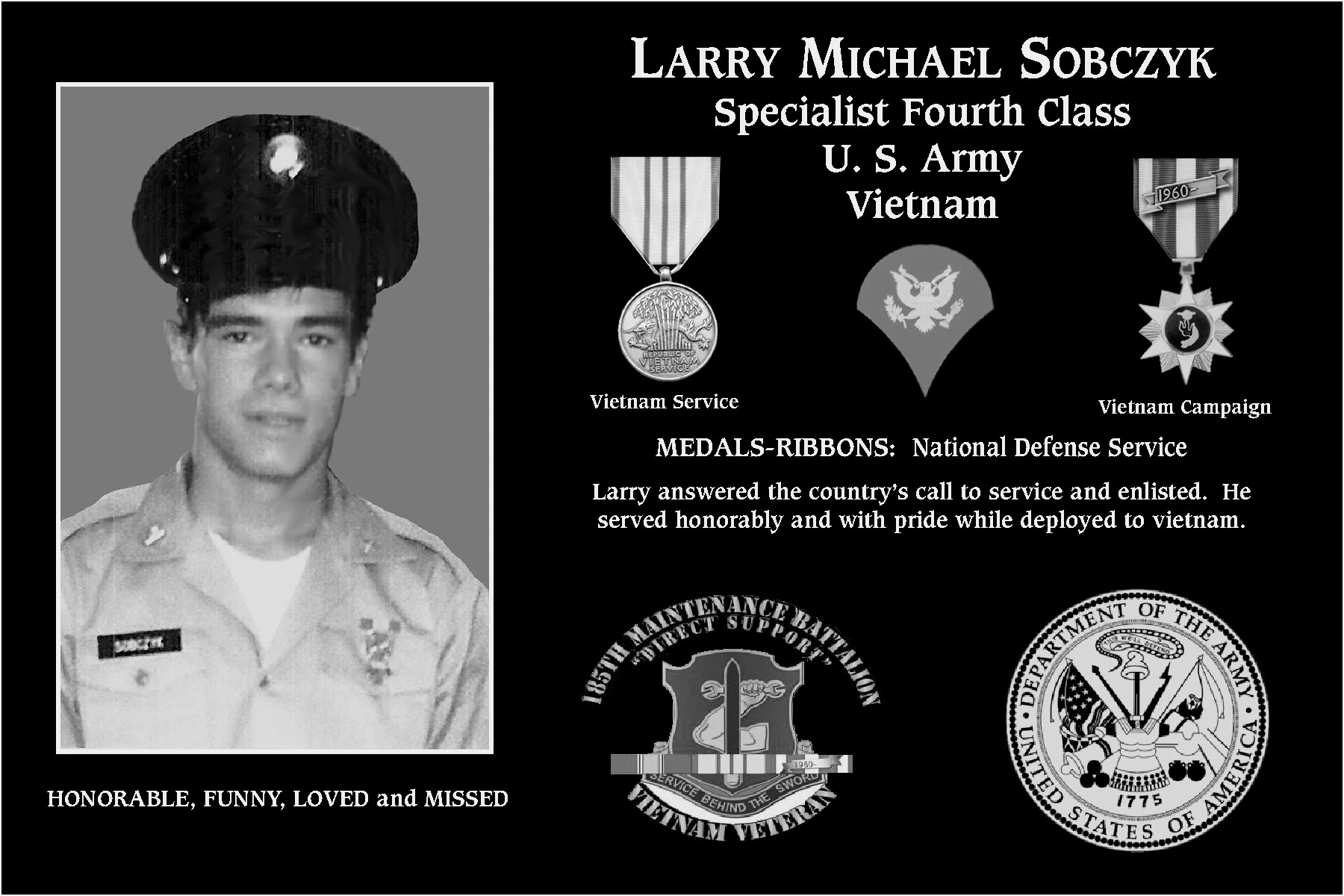 Specialist Larry Michael Sobczyk | Mt. Soledad Virtual Plaque