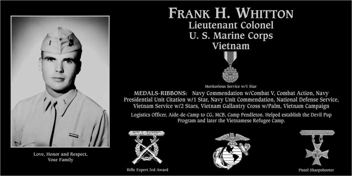 Lieutenant Colonel Frank H Whitton | Mt. Soledad Virtual Plaque