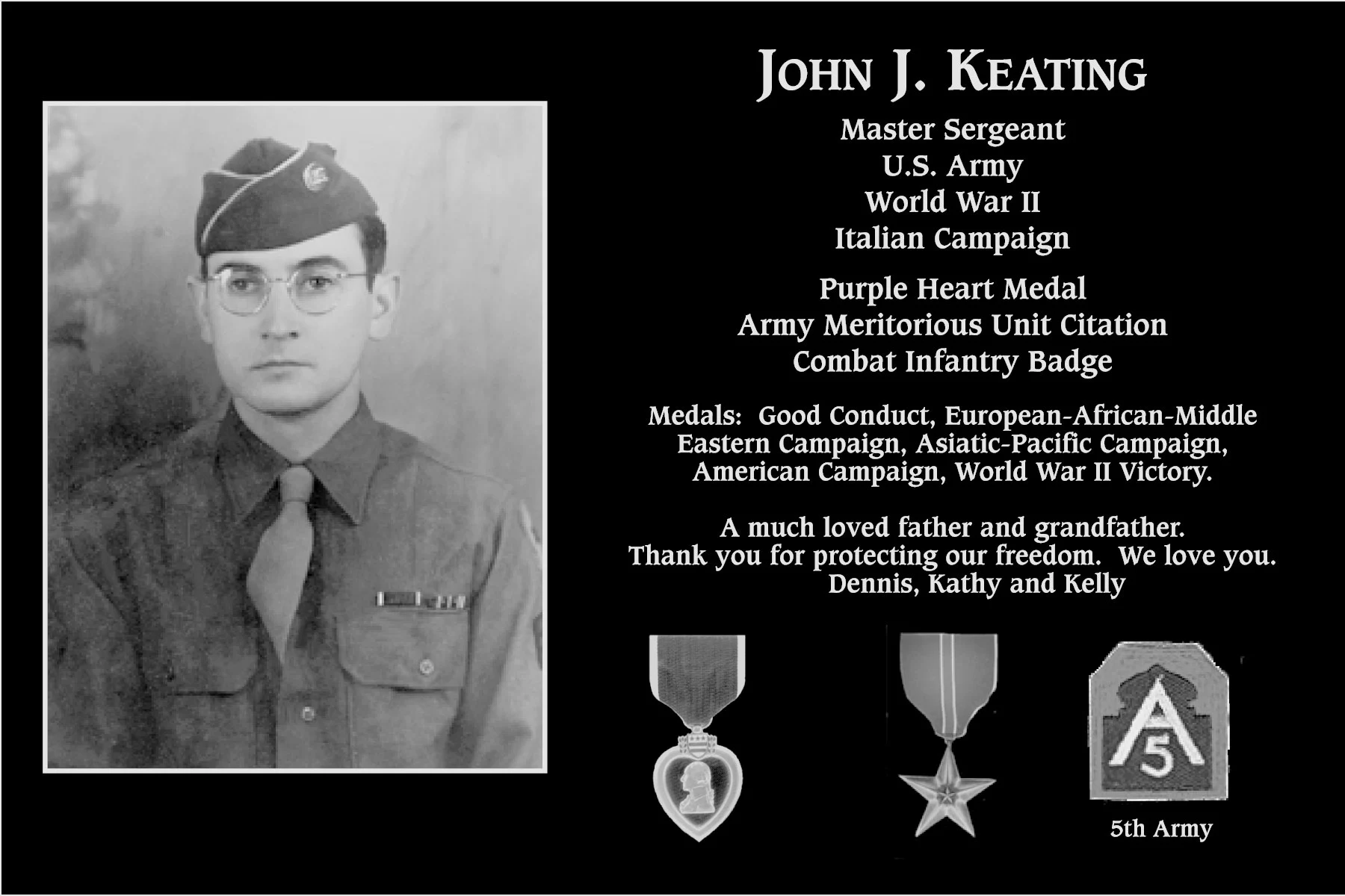 Master Sergeant John J Keating | Mt. Soledad Virtual Plaque