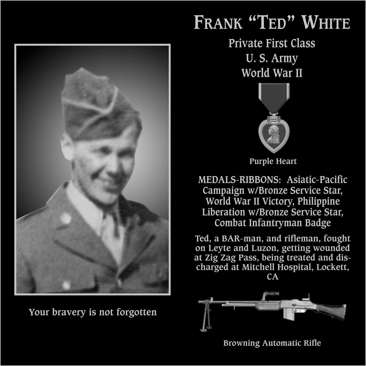 Private First Class Frank White | Mt. Soledad Virtual Plaque