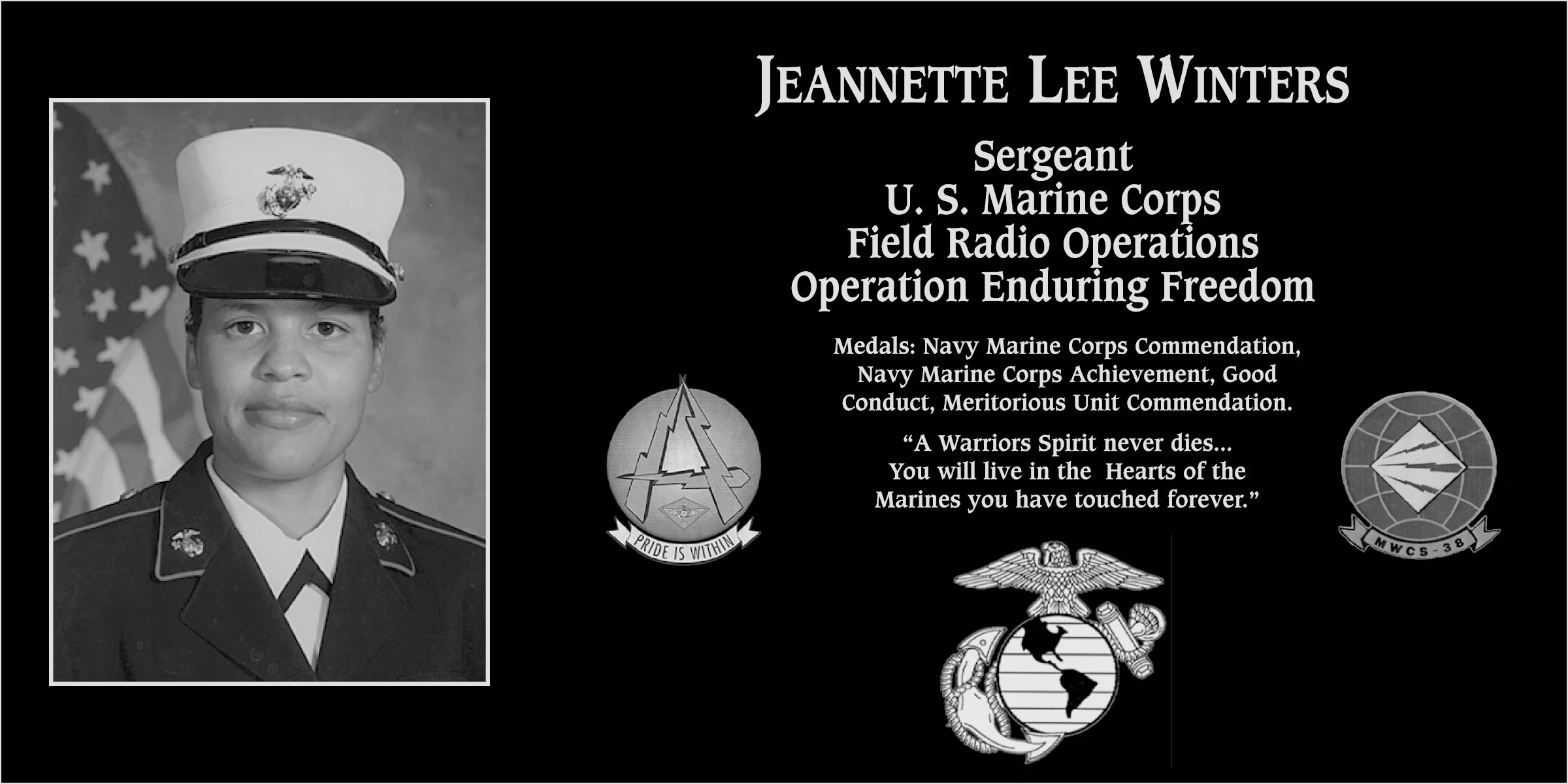 Sergeant Jeannette Lee Winters | Mt. Soledad Virtual Plaque