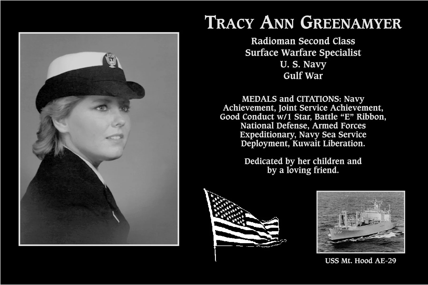 Petty Officer Second Class Tracy Ann Greenamyer | Mt. Soledad Virtual ...