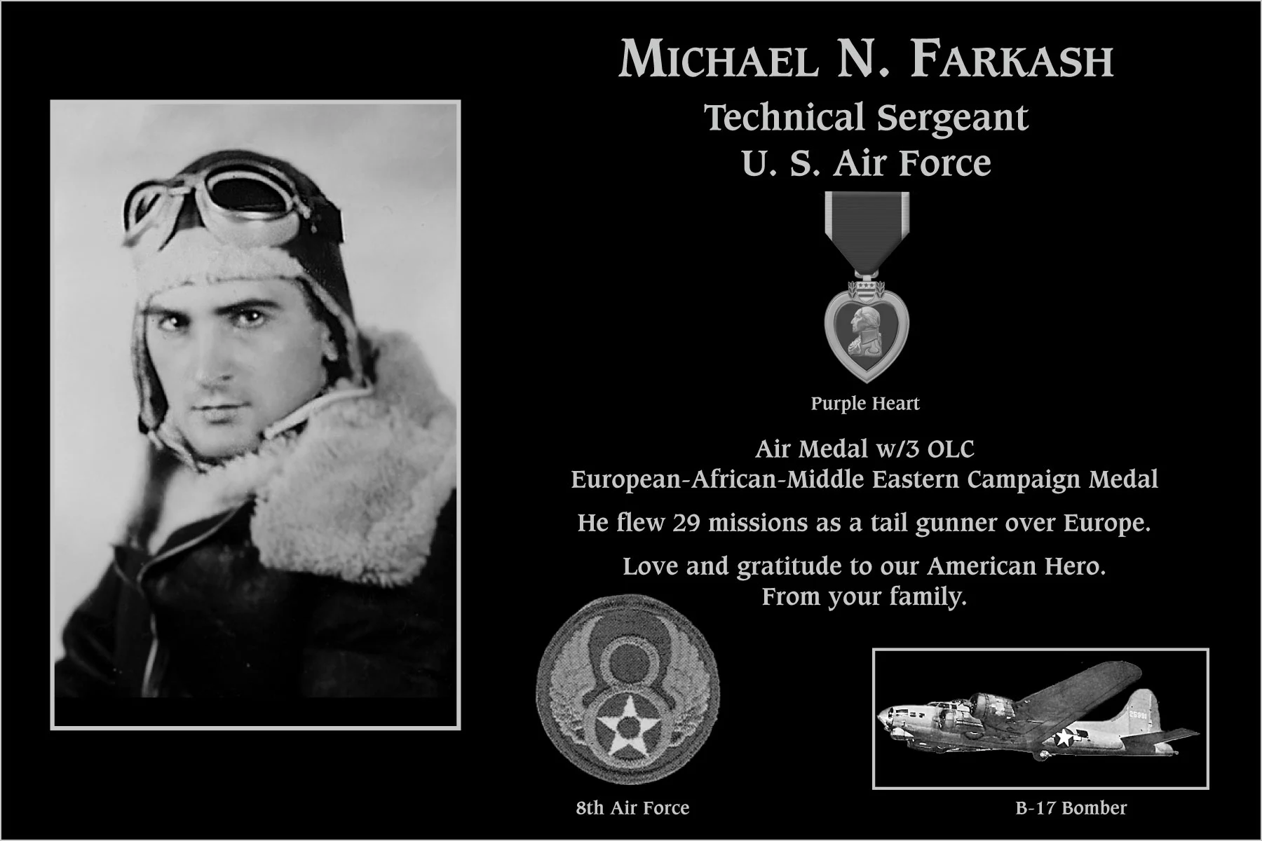 Technical Sergeant Michael N Farkash | Mt. Soledad Virtual Plaque