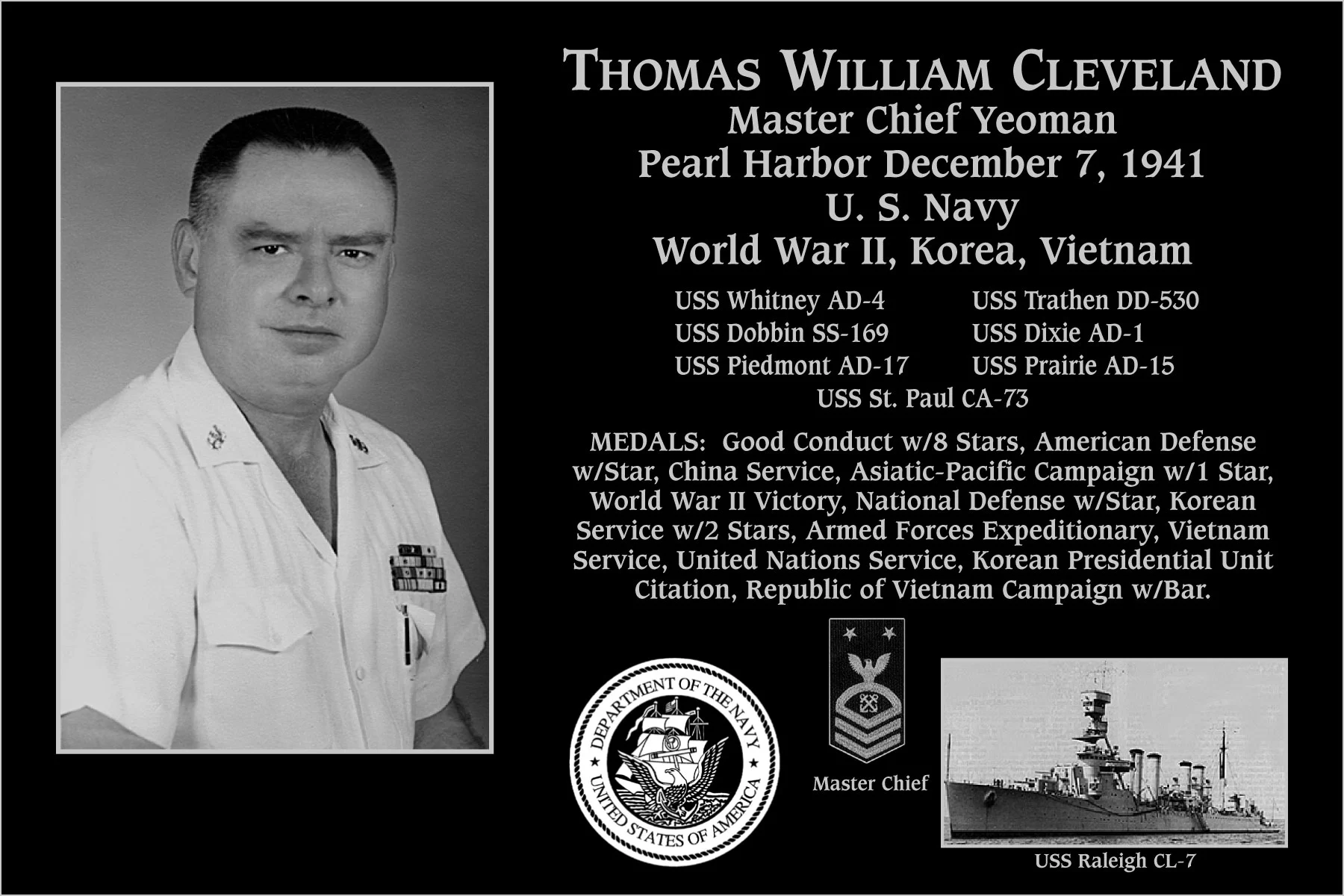 Master Chief Petty Officer Thomas William Cleveland | Mt. Soledad ...