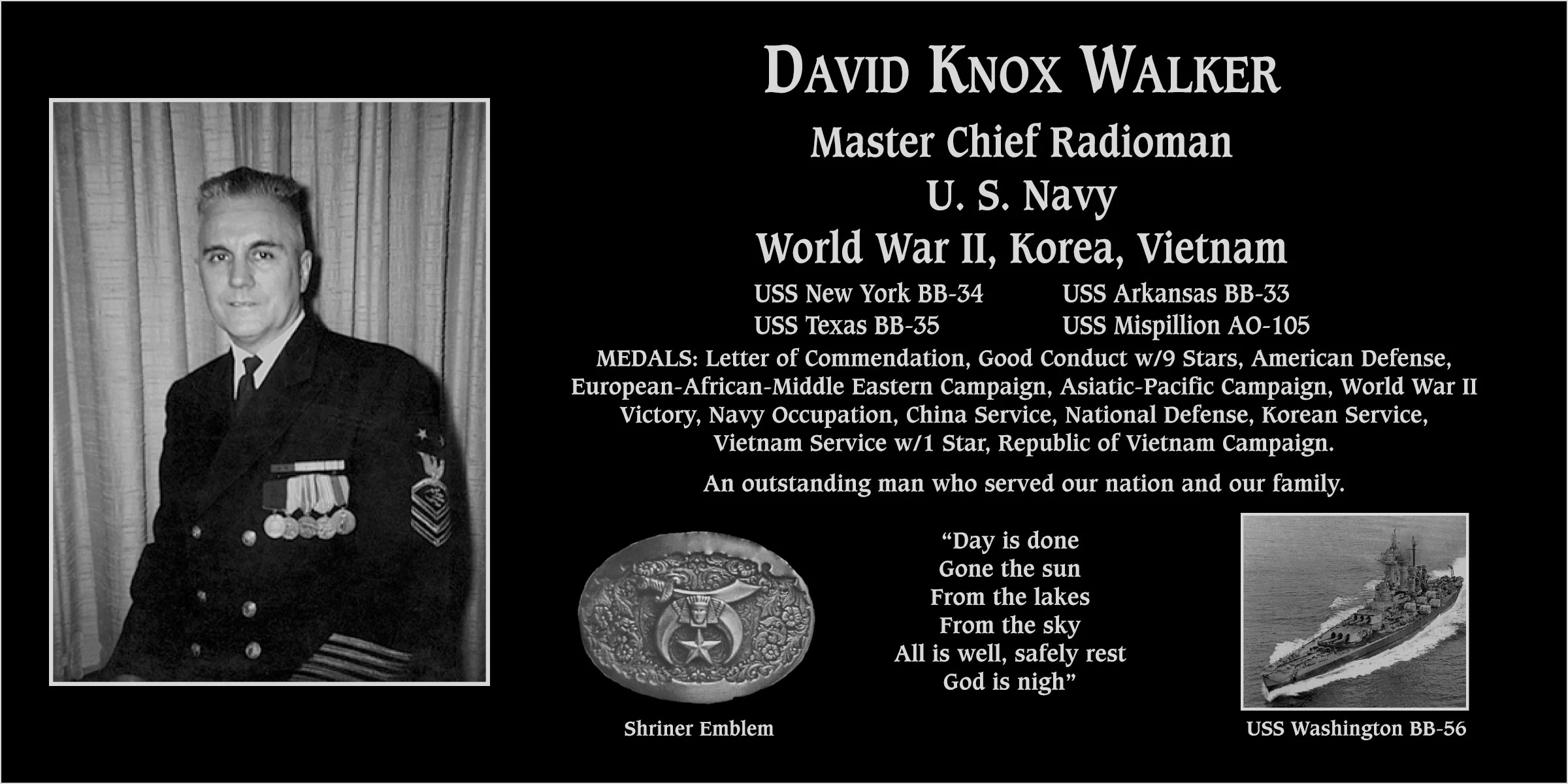 Master Chief Petty Officer David Knox Walker | Mt. Soledad Virtual Plaque