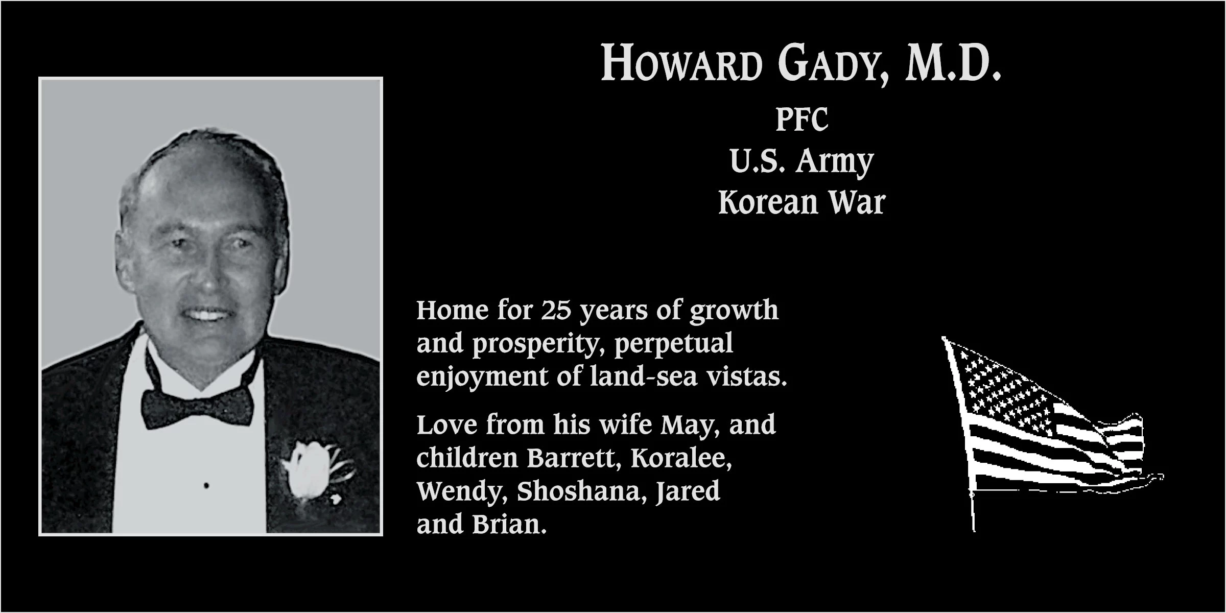 Private First Class Howard Gady | Mt. Soledad Virtual Plaque