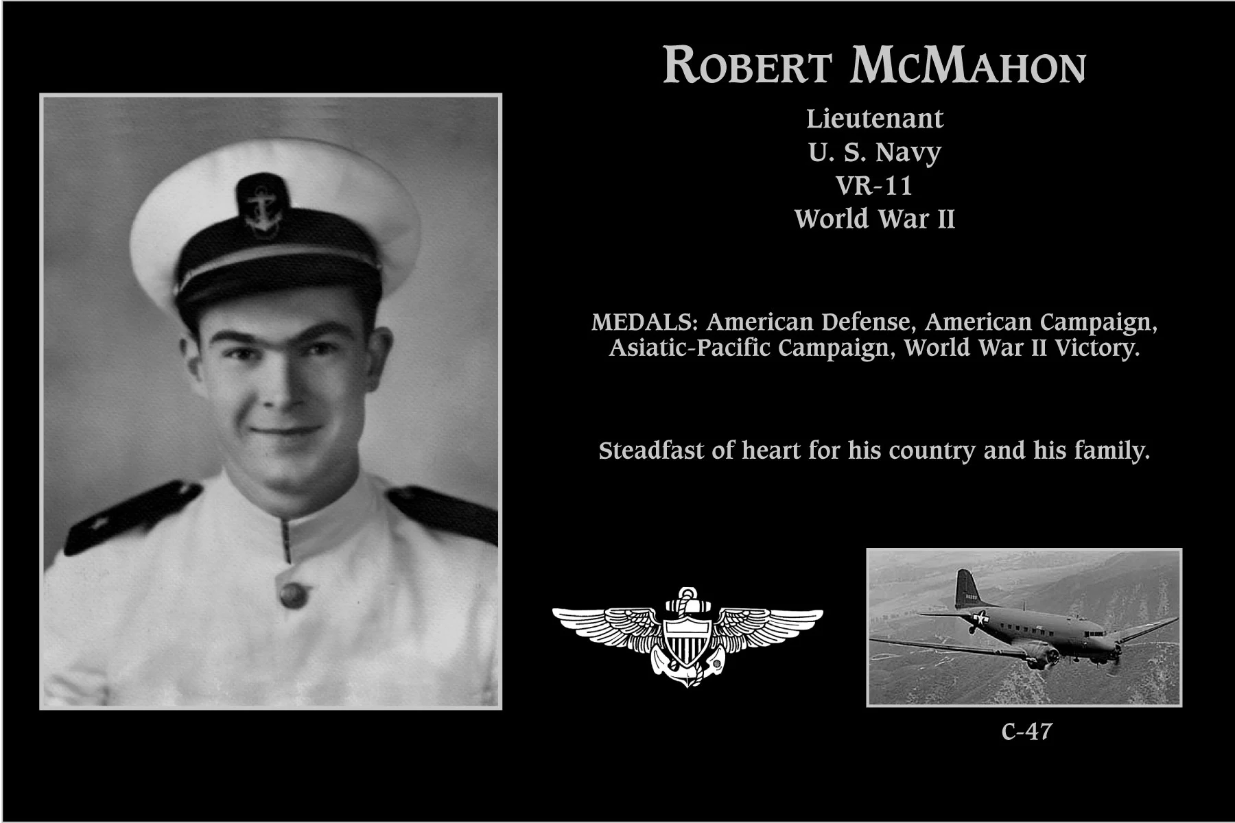 Lieutenant Robert McMahon | Mt. Soledad Virtual Plaque