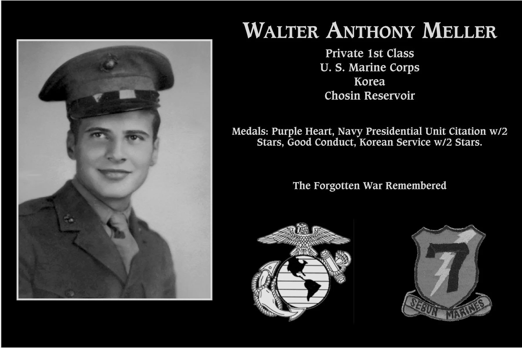 Private First Class Walter Anthony Meller | Mt. Soledad Virtual Plaque
