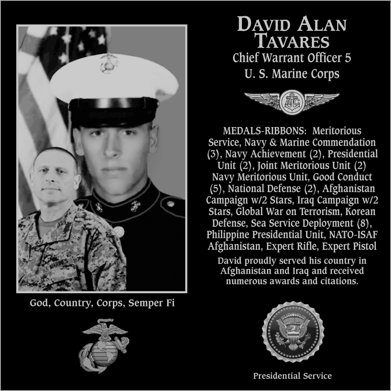 Chief Warrant Officer 5 David Alan Tavares | Mt. Soledad Virtual Plaque
