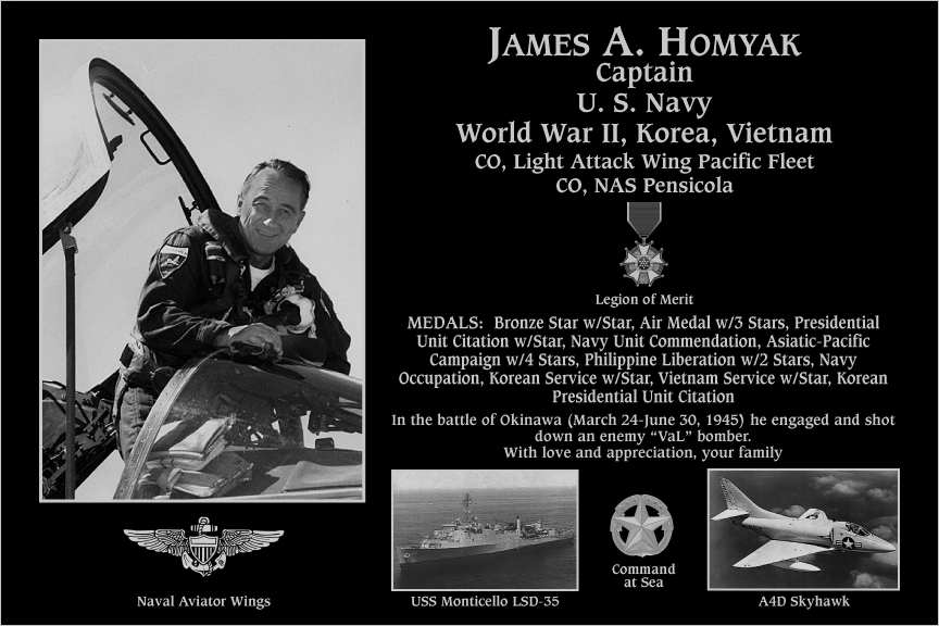 Captain James A Homyak | Mt. Soledad Virtual Plaque
