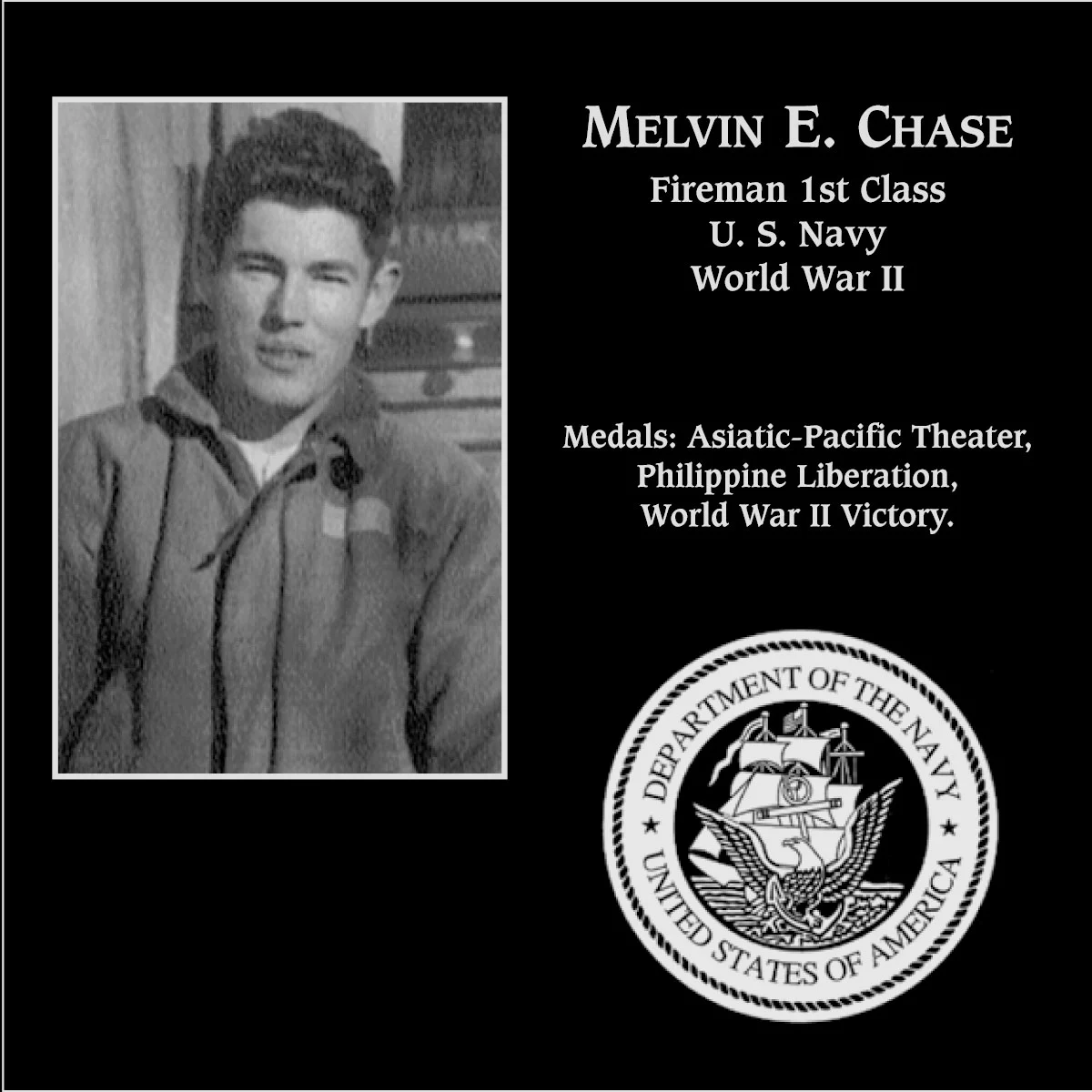 Petty Officer First Class Melvin E Chase | Mt. Soledad Virtual Plaque