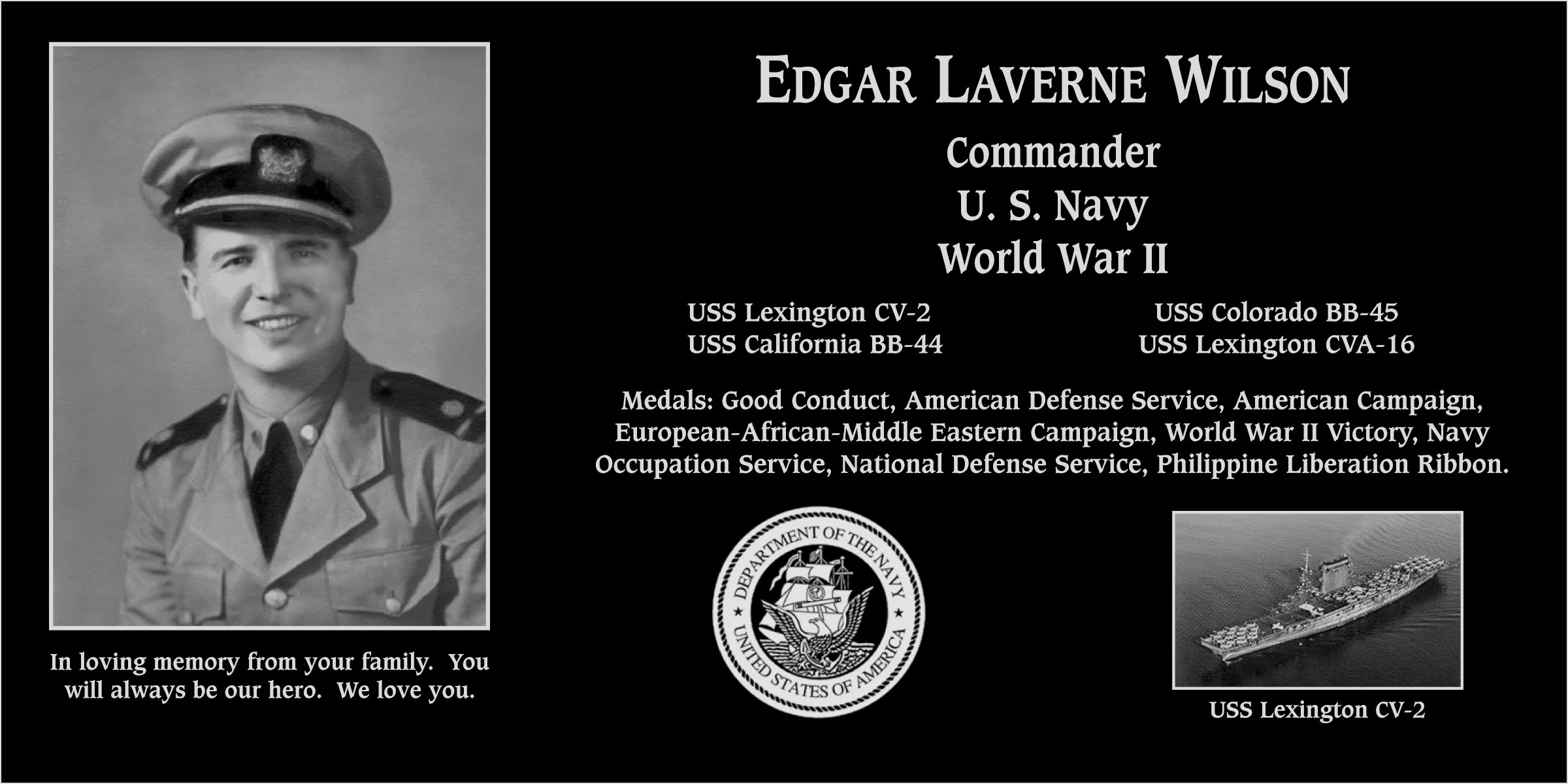 Commander Edgar Laverne Wilson | Mt. Soledad Virtual Plaque