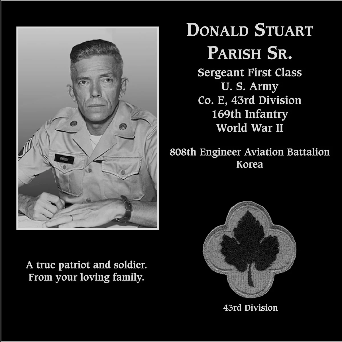 Sergeant First Class Donald Stuart Parish Sr. | Mt. Soledad Virtual Plaque
