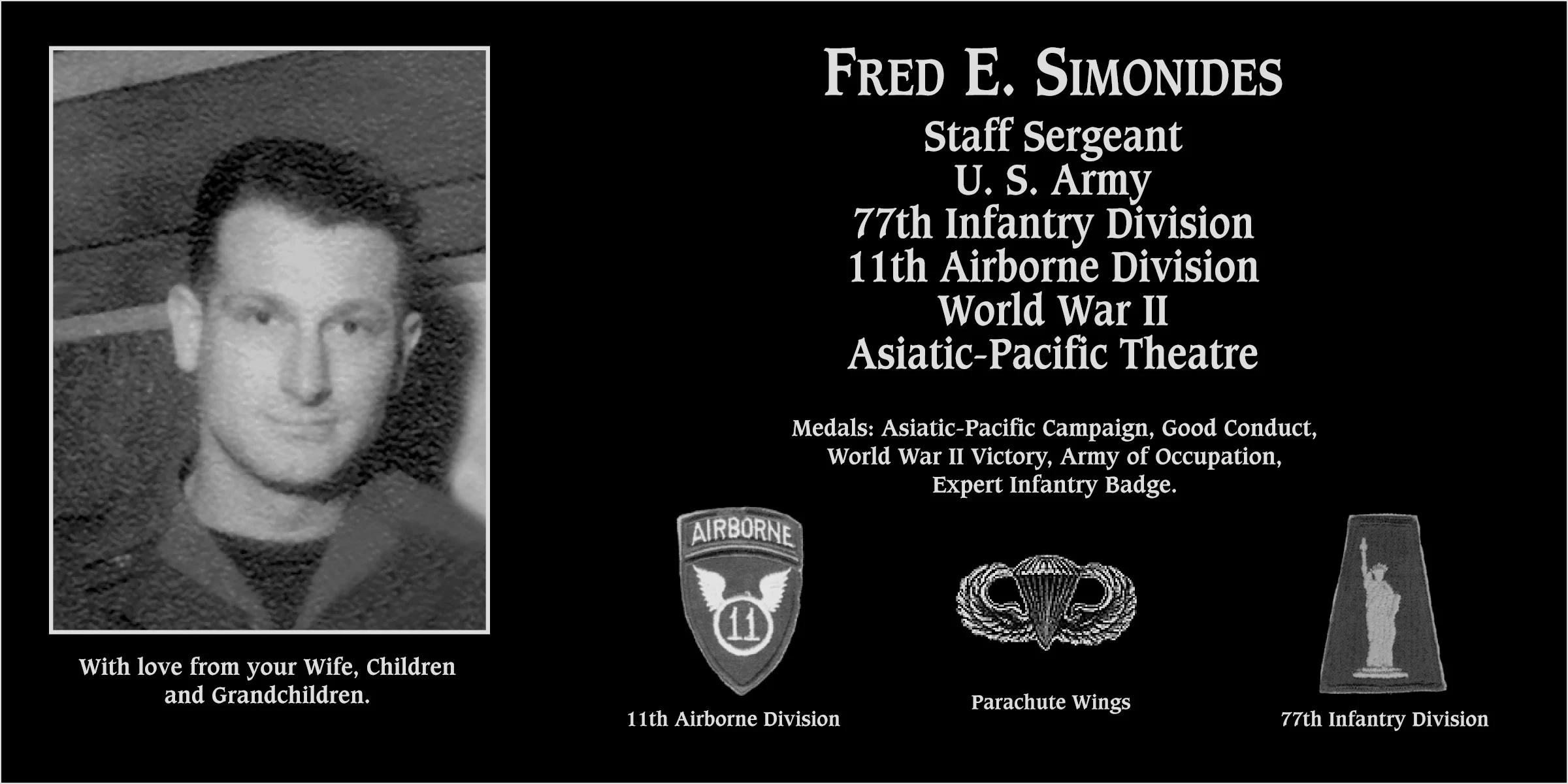Staff Sergeant Fred E Simonides | Mt. Soledad Virtual Plaque
