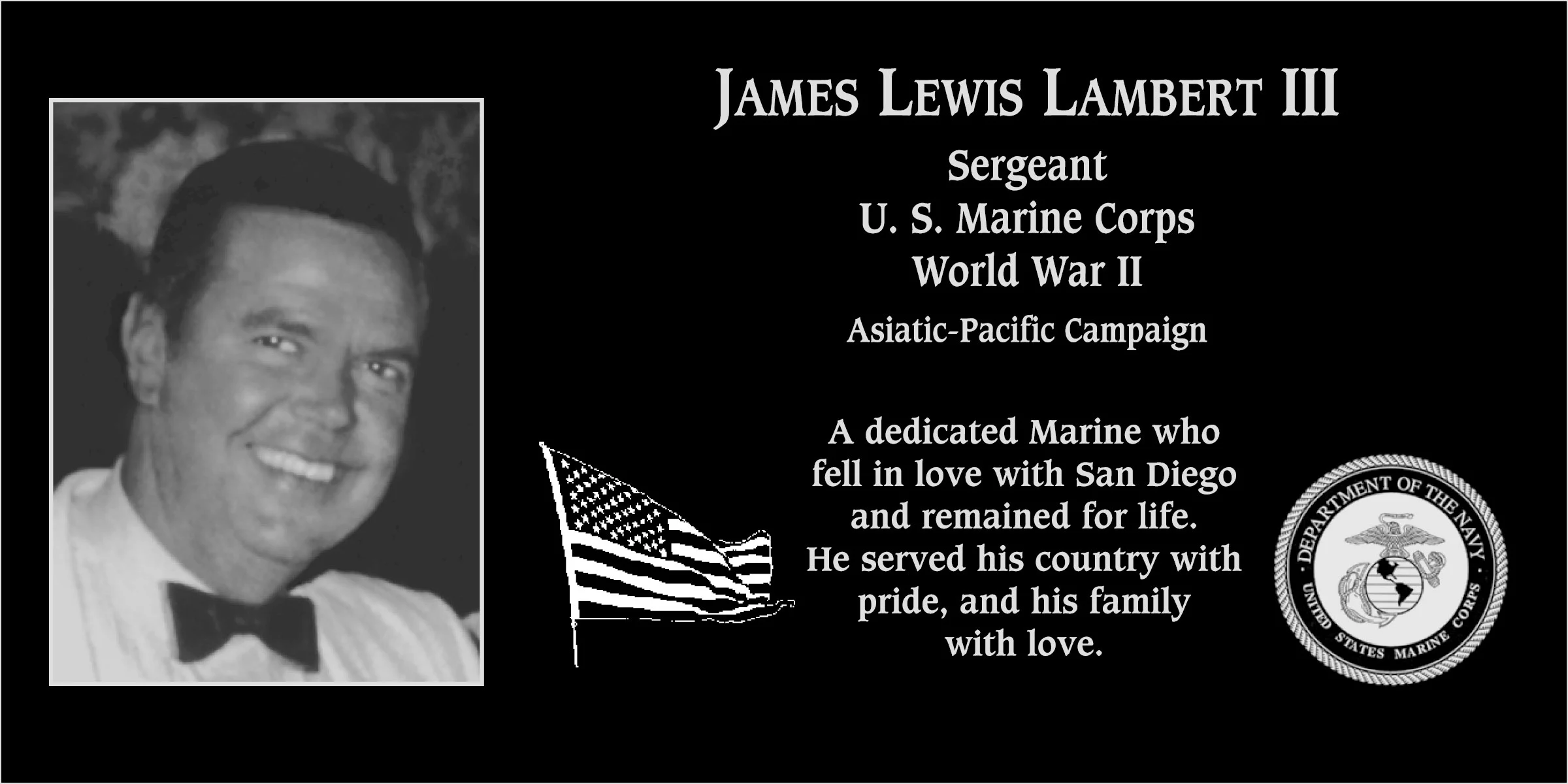 Sergeant James Lewis Lambert III | Mt. Soledad Virtual Plaque