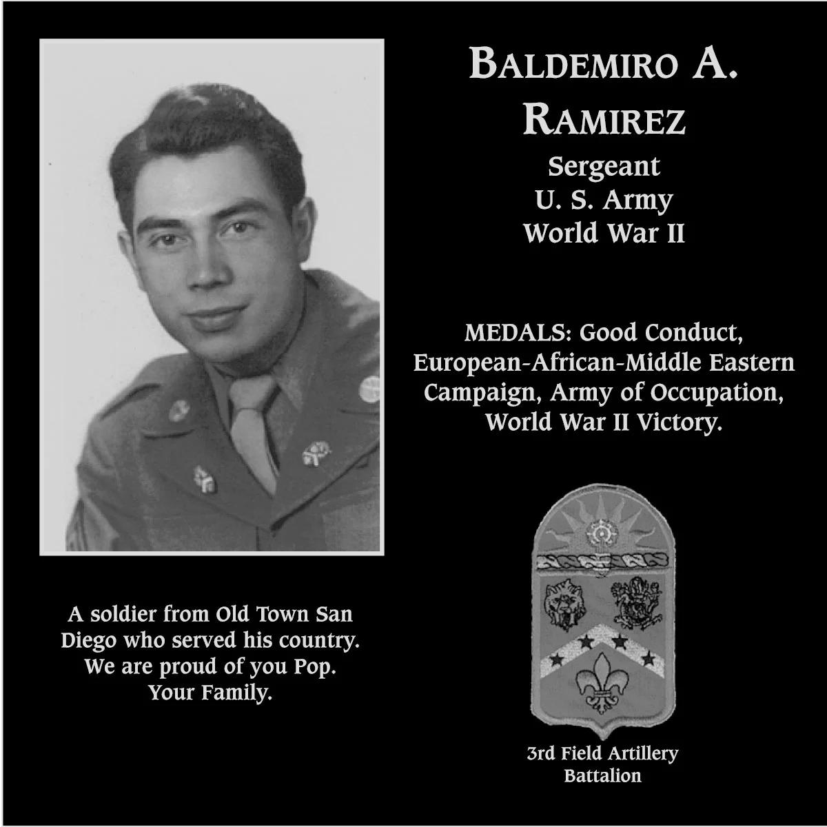 Sergeant Baldemiro A Ramirez | Mt. Soledad Virtual Plaque