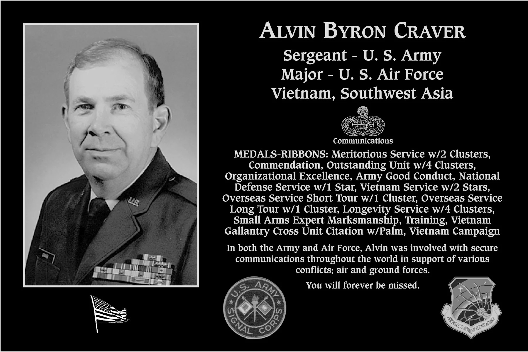 Major Alvin Byron Craver | Mt. Soledad Virtual Plaque