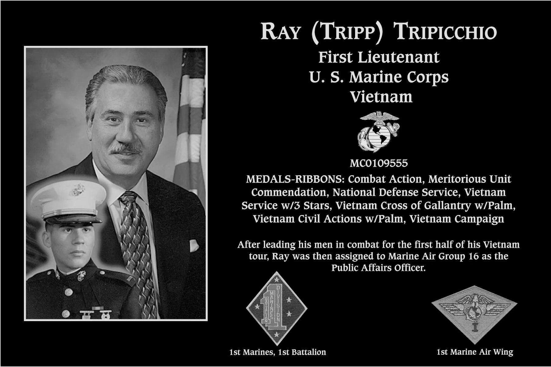 First Lieutenant Ray (Tripp) Tripicchio Jr. | Mt. Soledad Virtual Plaque