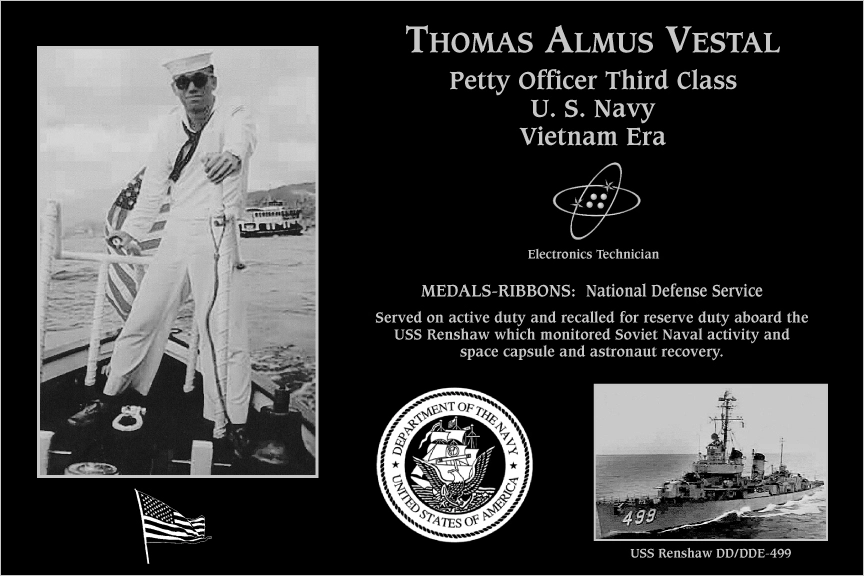 Petty Officer Third Class Thomas Almus Vestal | Mt. Soledad Virtual Plaque