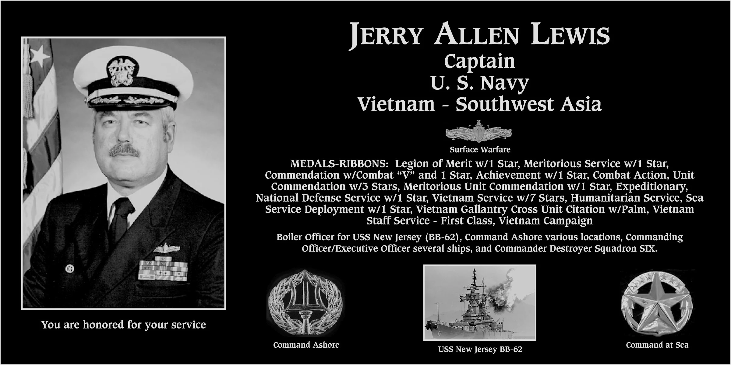 Captain Jerry Allen Lewis | Mt. Soledad Virtual Plaque