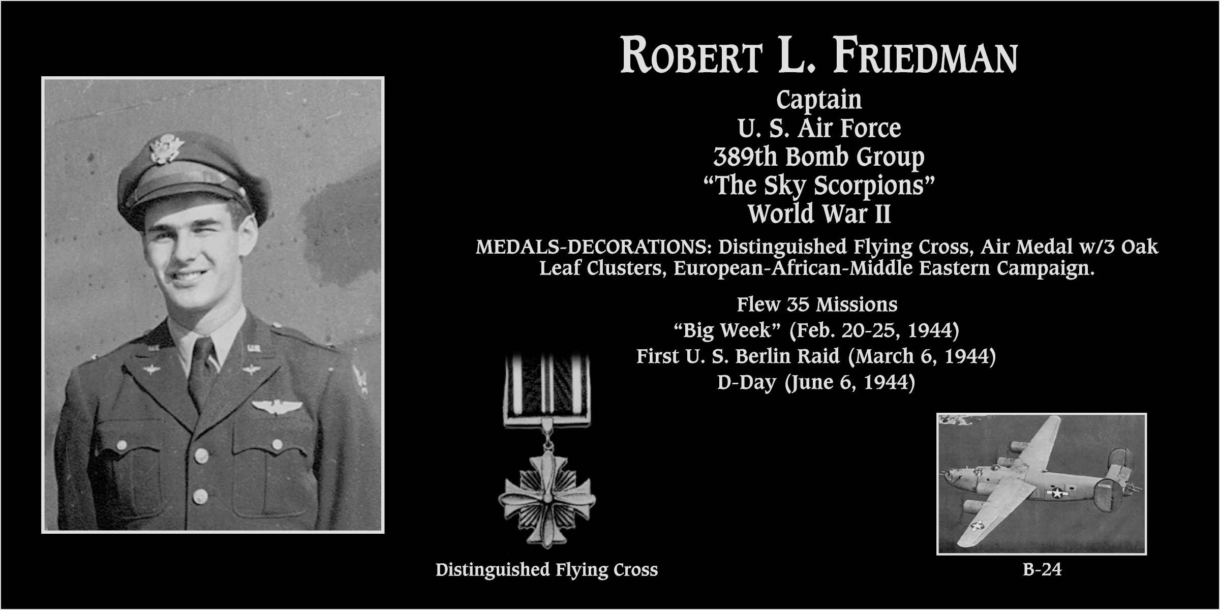 Captain Robert L Friedman | Mt. Soledad Virtual Plaque
