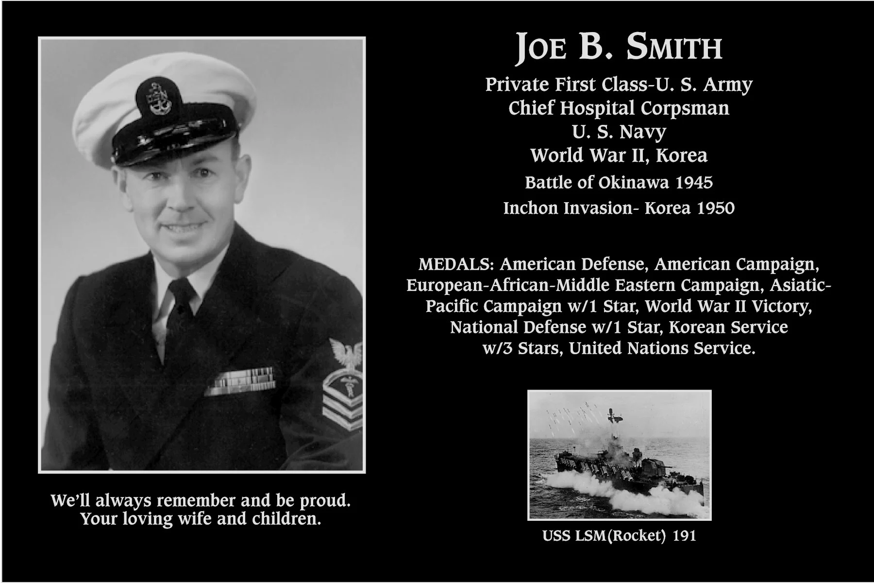 Chief Petty Officer Joe B Smith | Mt. Soledad Virtual Plaque