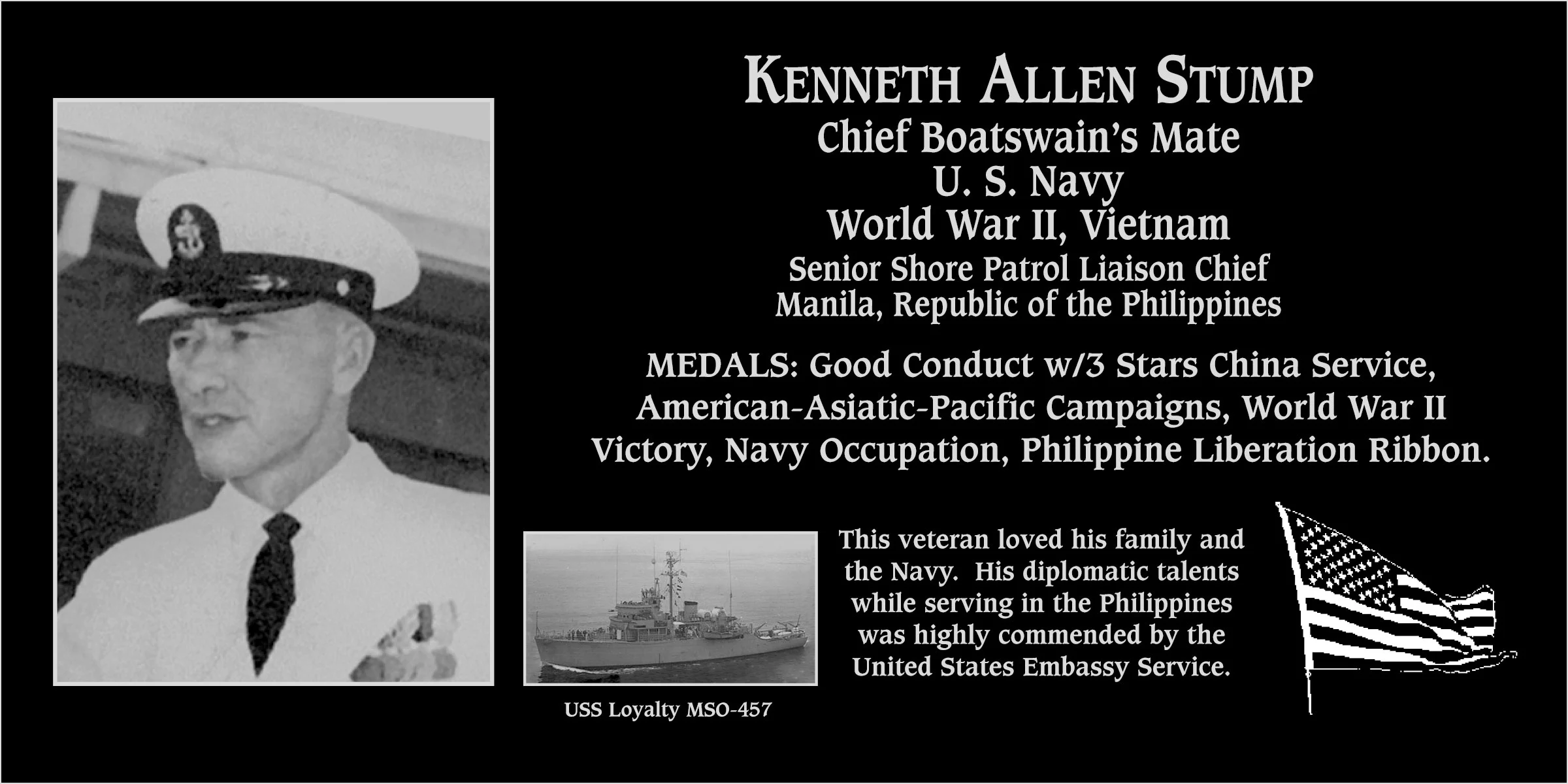 Chief Petty Officer Kenneth Allen Stump | Mt. Soledad Virtual Plaque