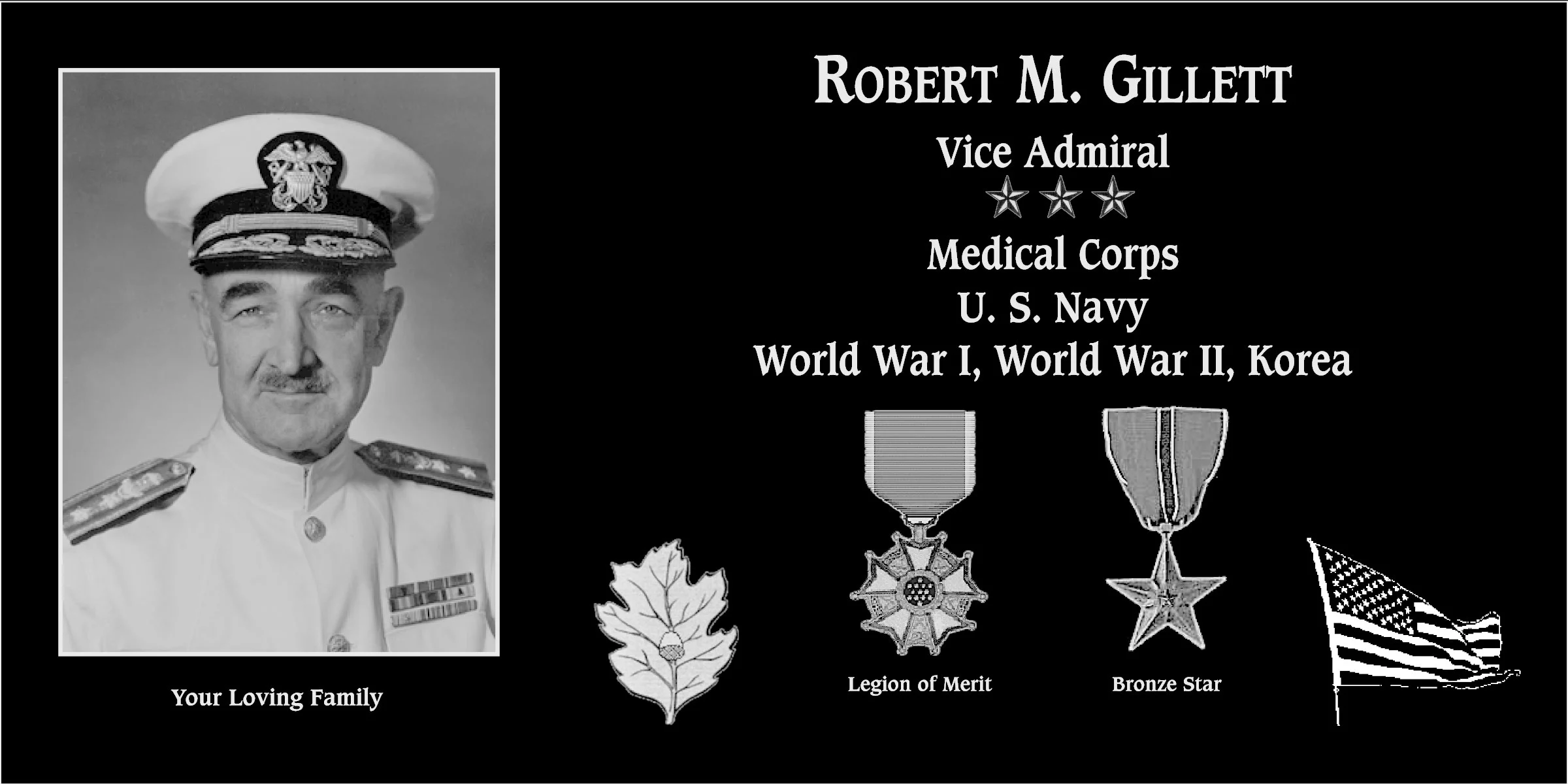 Vice Admiral Robert M Gillett | Mt. Soledad Virtual Plaque