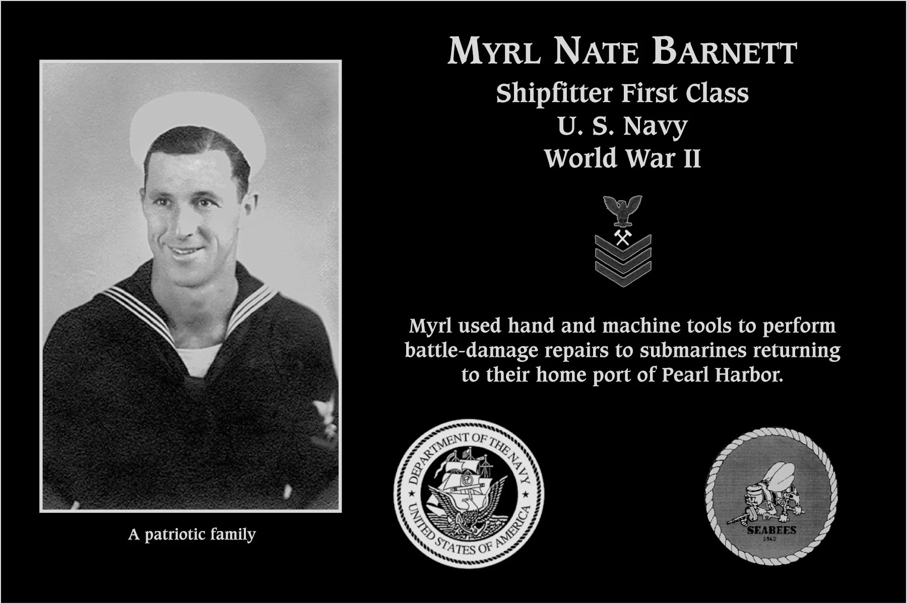 Petty Officer First Class Myrl Nate Barnett | Mt. Soledad Virtual Plaque