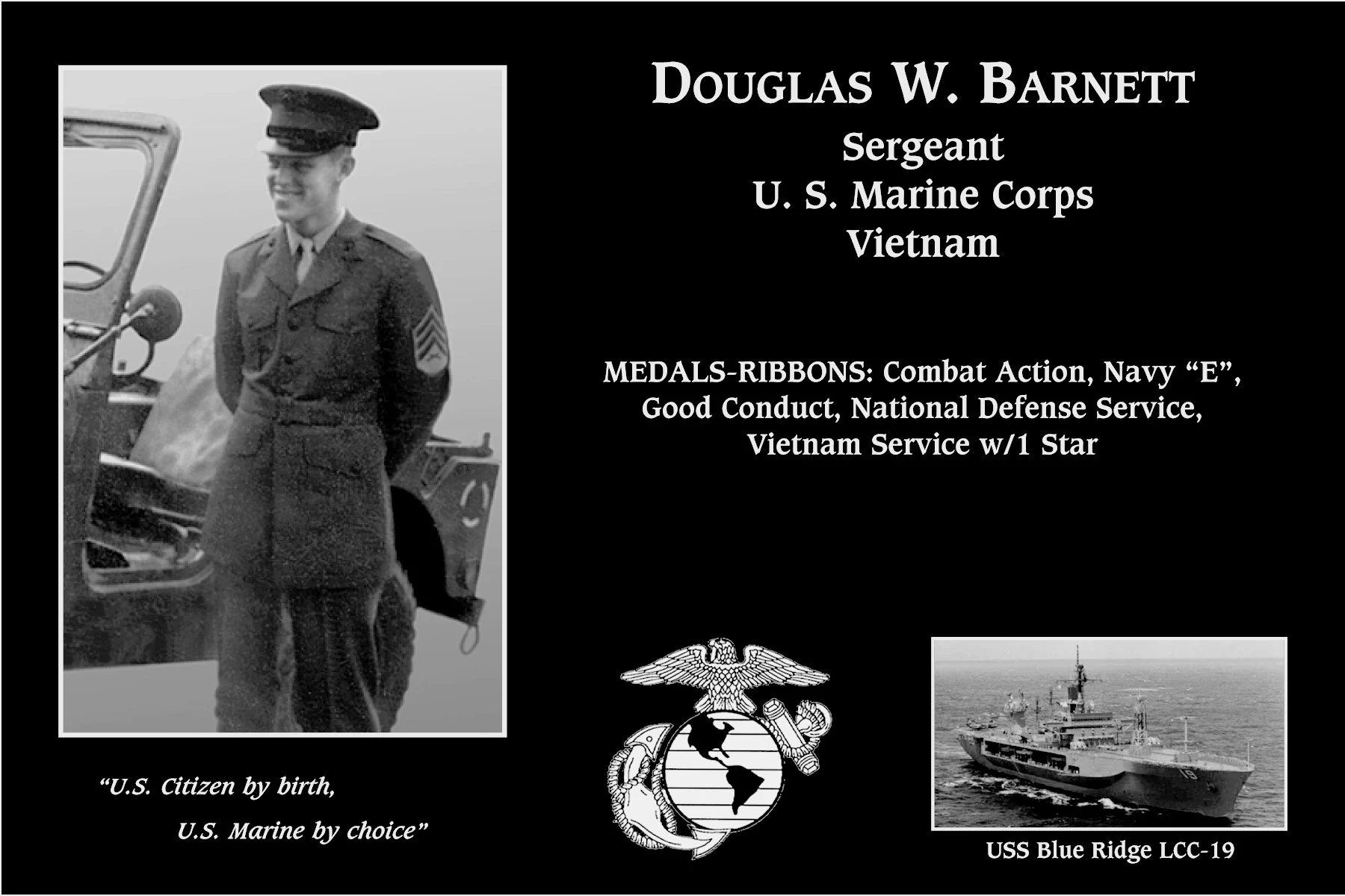 Sergeant Douglas W Barnett | Mt. Soledad Virtual Plaque