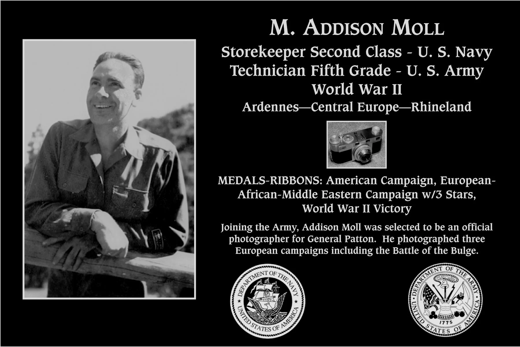 Corporal M Addison Moll | Mt. Soledad Virtual Plaque