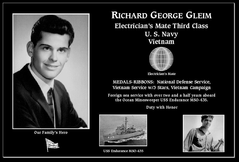 Petty Officer Third Class Richard George Gleim | Mt. Soledad Virtual Plaque